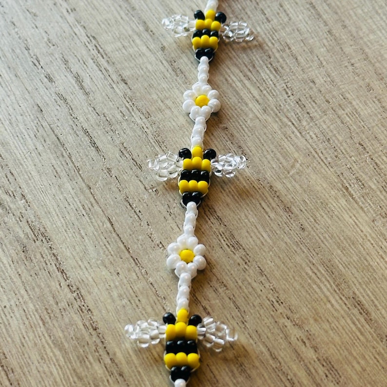 Handmade Beaded Flower & Bee Bracelet | 18K Gold-plated | Adjustable - Etsy