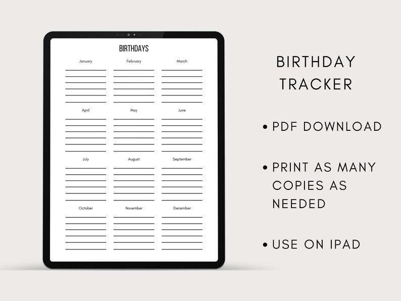 Birthday Tracker | Birthday Tracker Digital Download | Printable ...