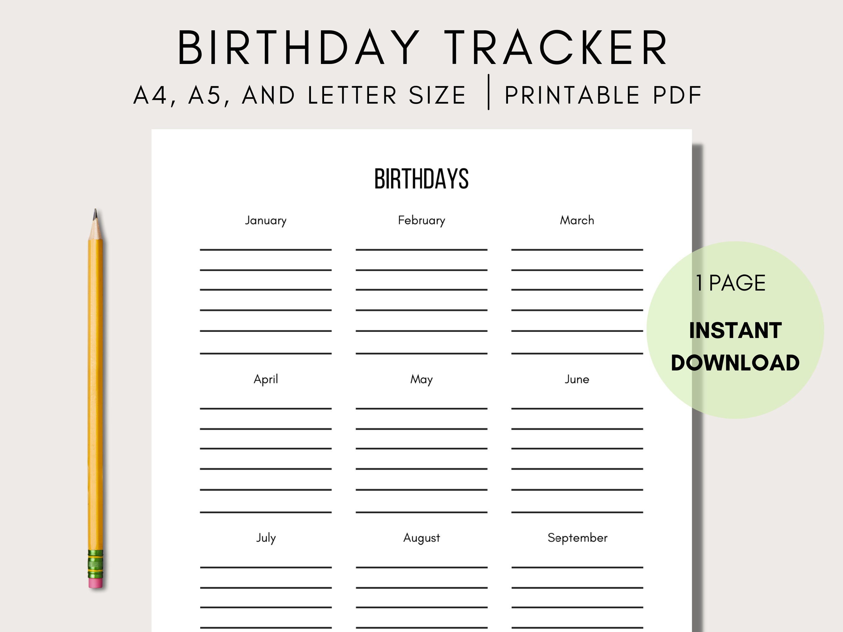 Birthday Tracker | Birthday Tracker Digital Download | Printable ...