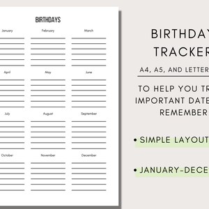 Birthday Tracker | Birthday Tracker Digital Download | Printable ...