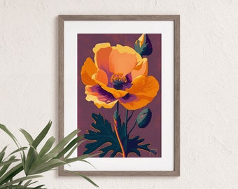 California Poppy Print Flower Print, Botanical Print, California State ...