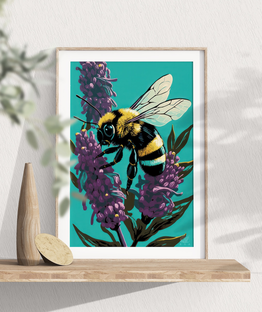 Bumble Bee Art Print, Bee Art, Bumble Bee Lavender, Floral Art, Flower ...