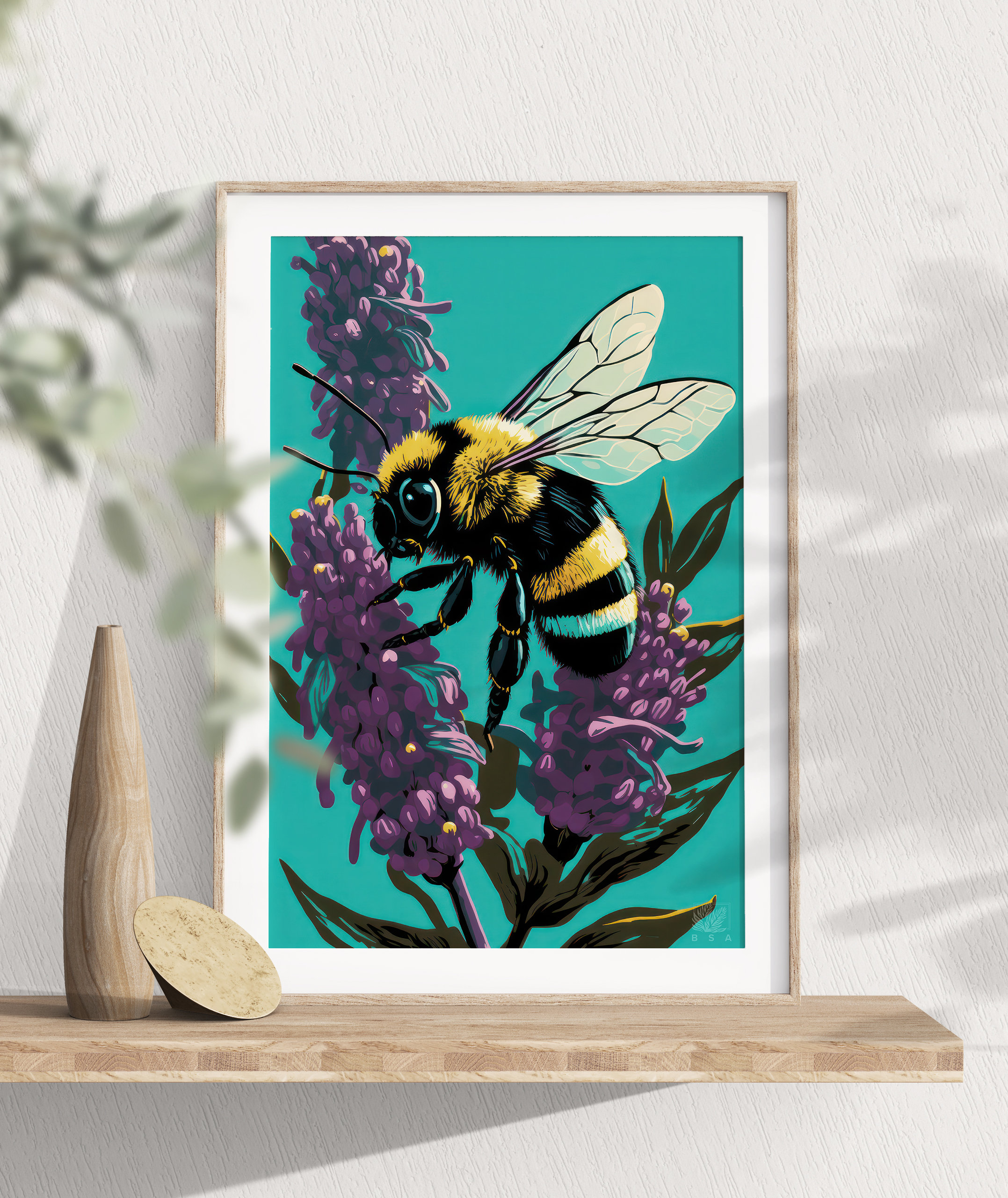 Bumble Bee Art Print, Bee Art, Bumble Bee Lavender, Floral Art, Flower ...