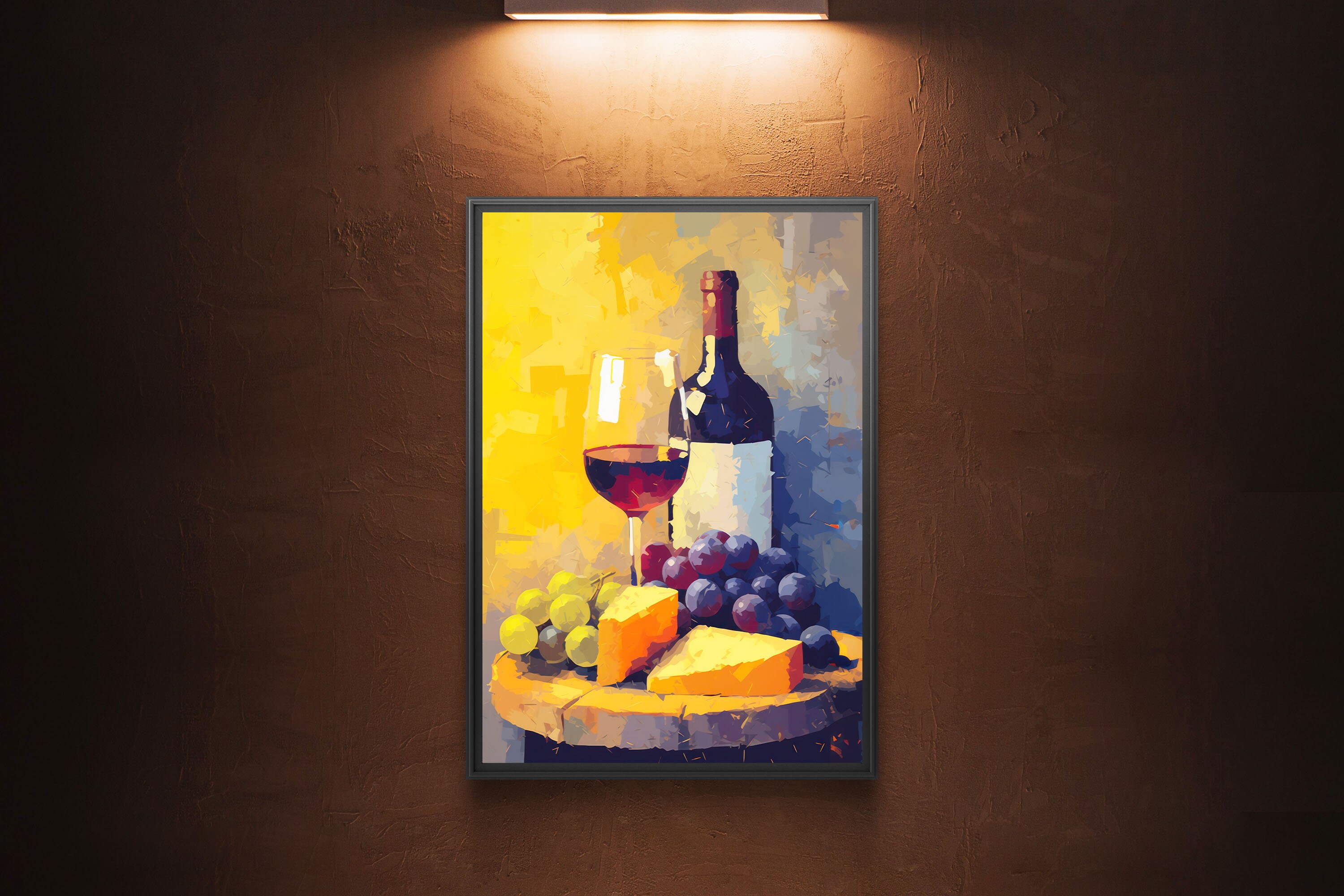 French Restaurant Art Decor Modern Chic Wine and Cheese Poster Digital ...