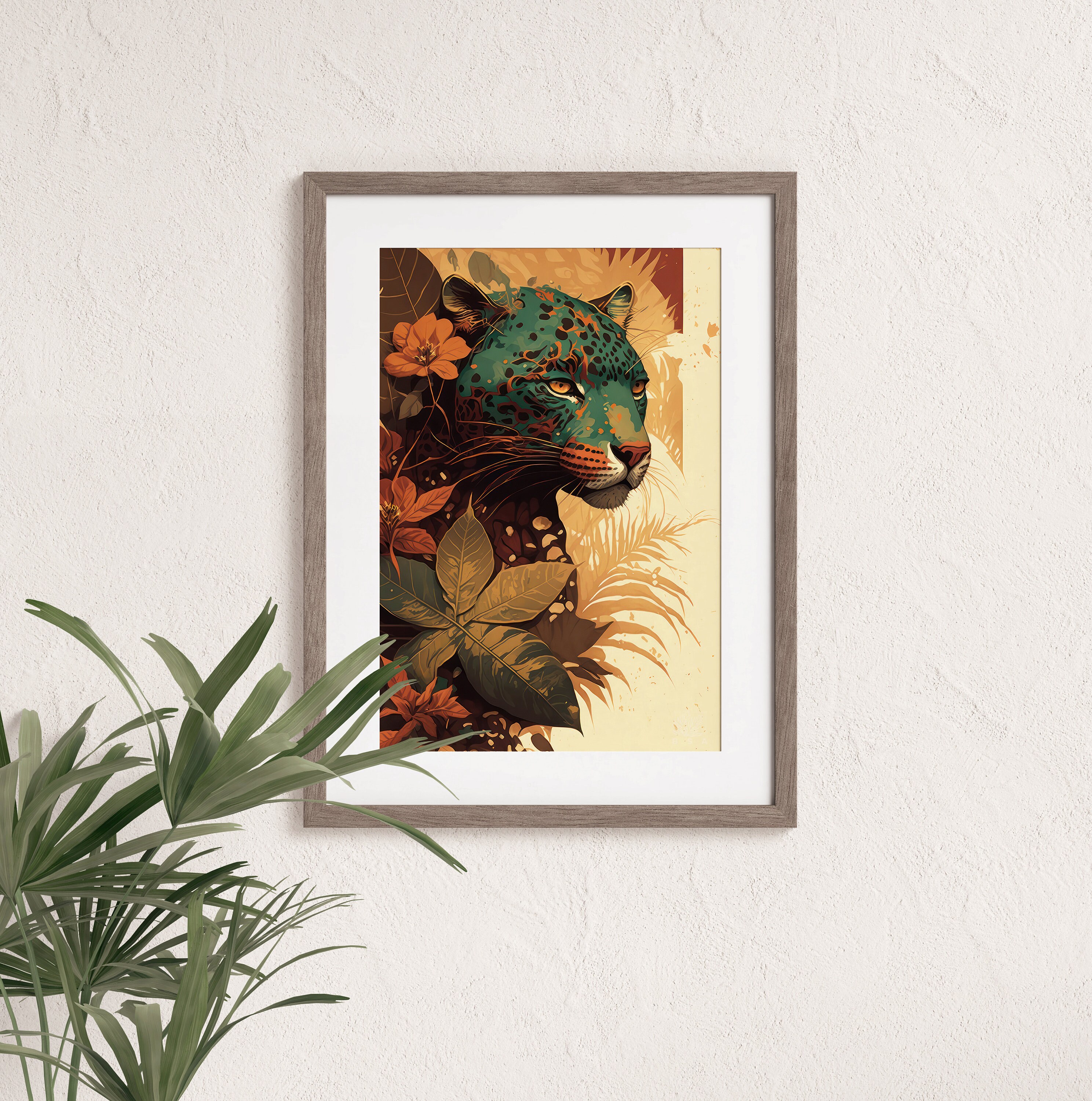 Jungle Jaguar Floral Print, Illustrative Artwork Prints, Jaguar Poster ...