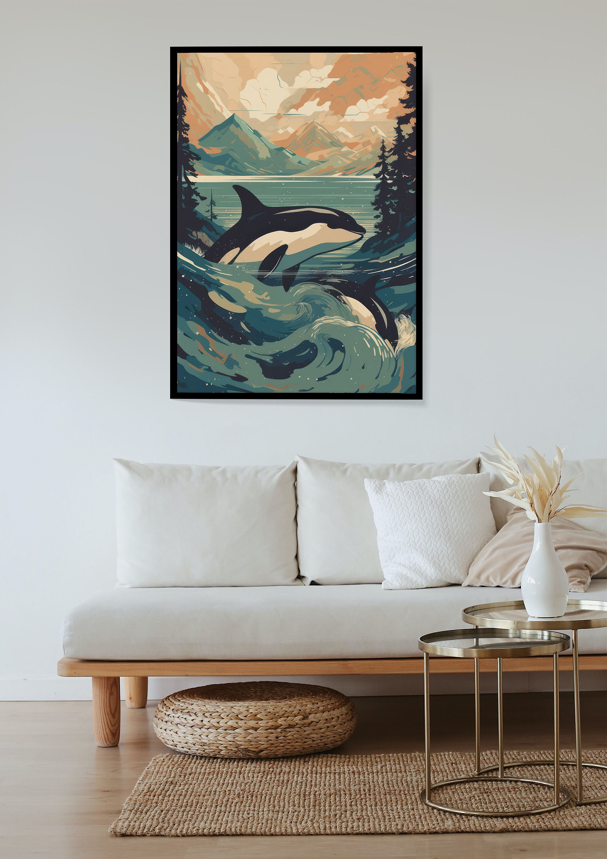 Modern Orca Killer Whale Poster Minimalist Artwork Prints Alaska Cabin ...