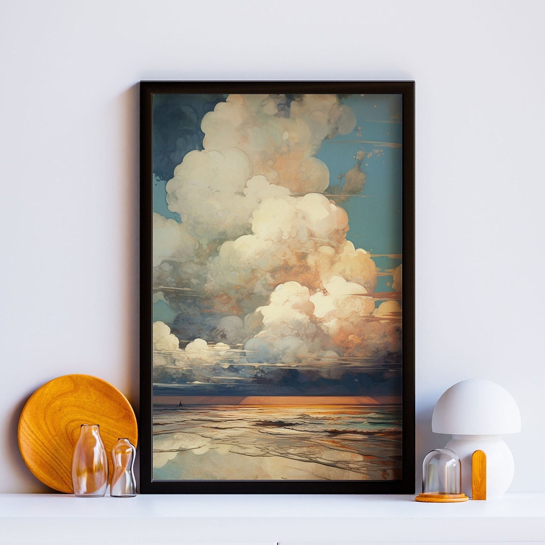 Pastel Clouds Ocean Sunset Print, Clouds and Sea Poster, Digital ...
