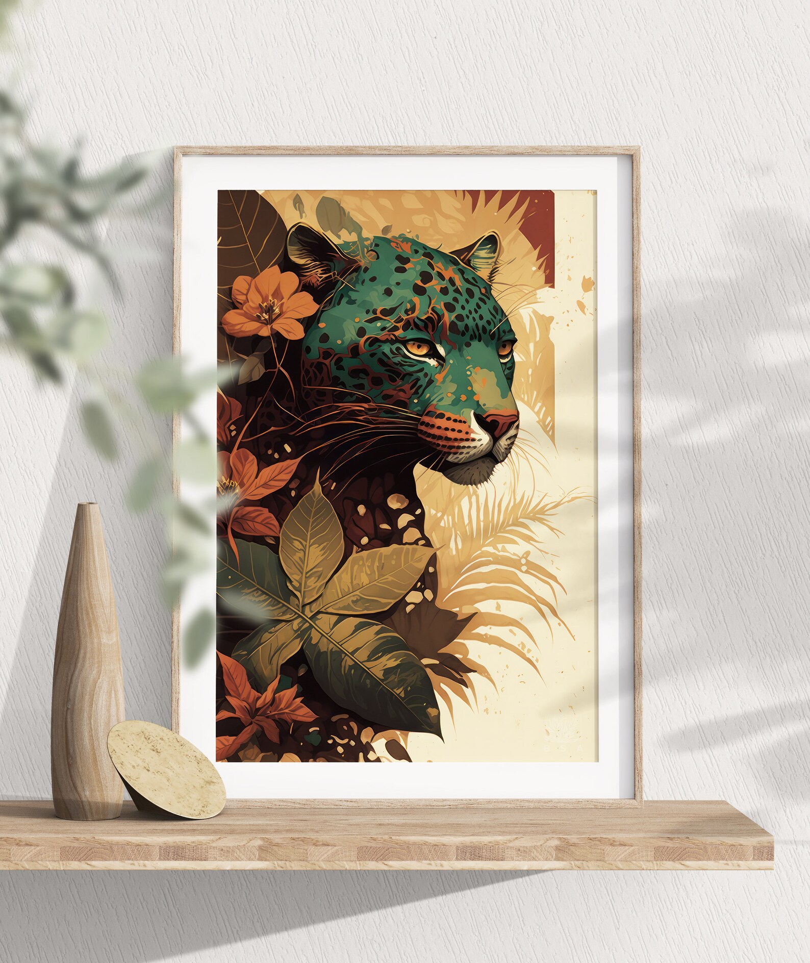 Jungle Jaguar Floral Print, Illustrative Artwork Prints, Jaguar Poster ...