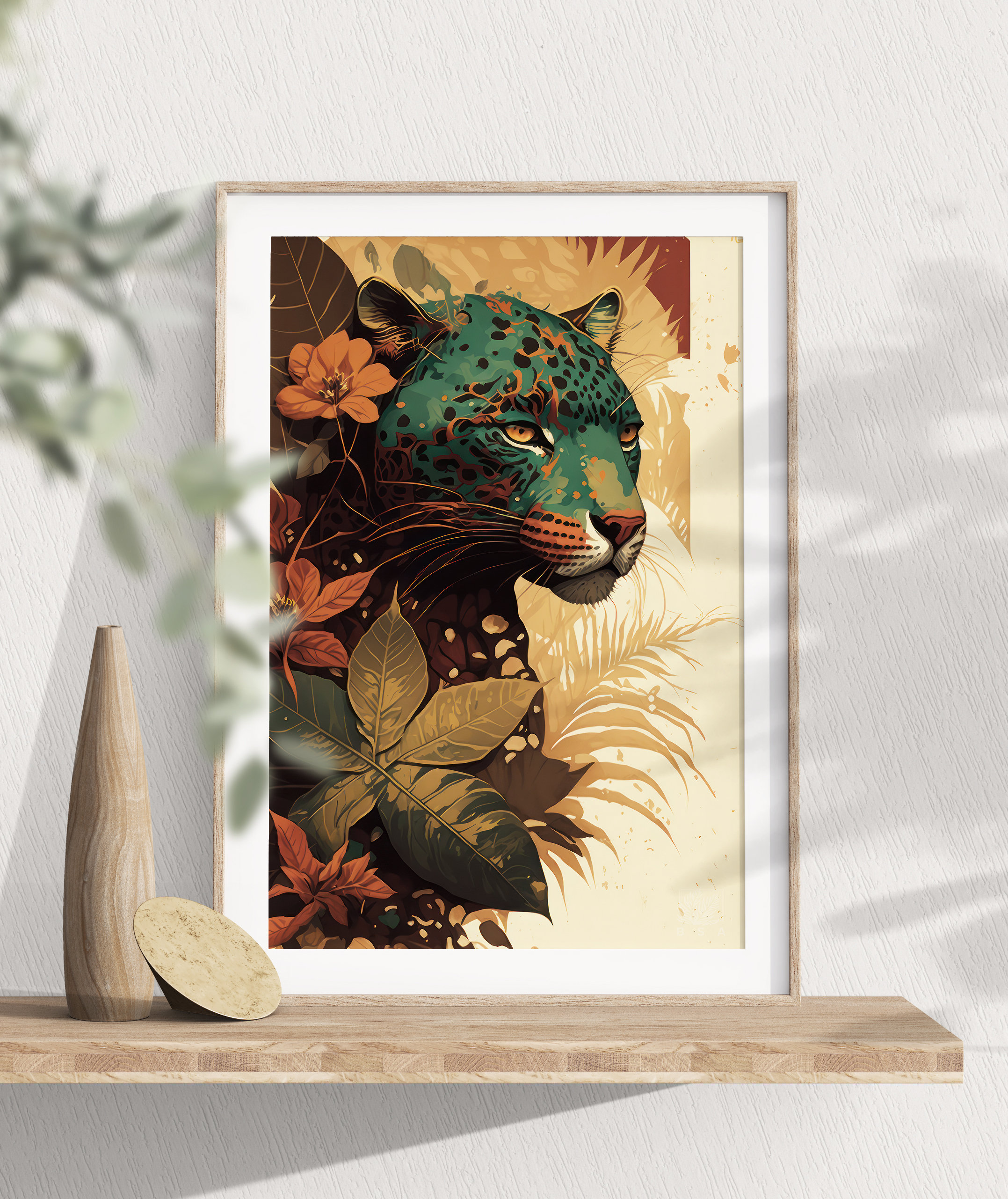 Jungle Jaguar Floral Print, Illustrative Artwork Prints, Jaguar Poster ...