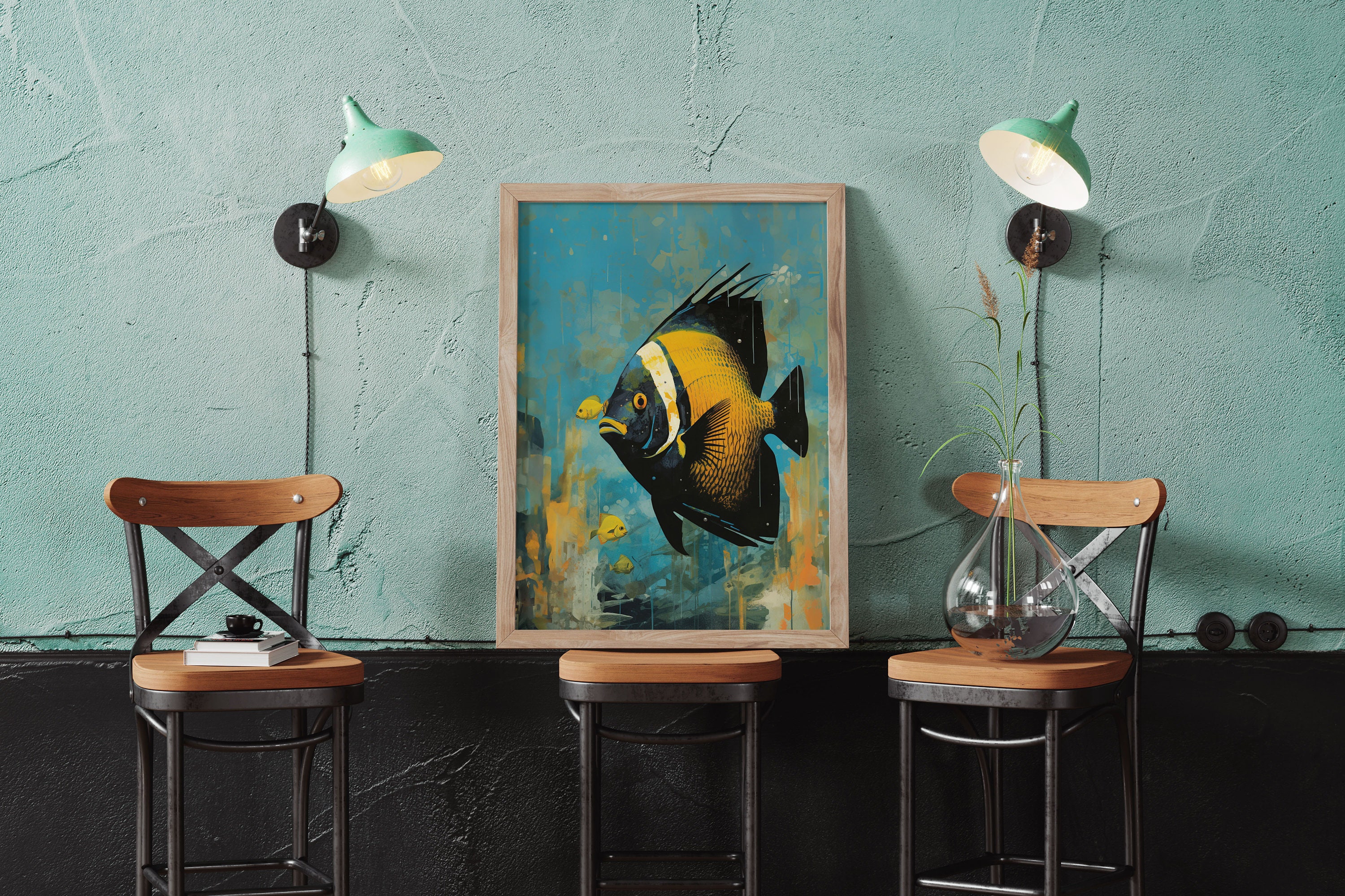 Queen Angelfish Ocean Art, Watercolor Painting Undersea Reef, Tropical ...