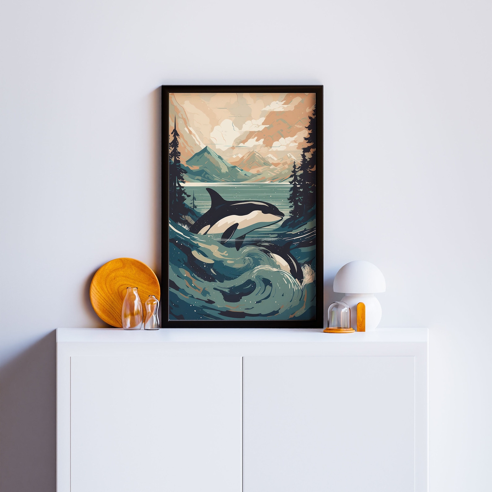 Modern Orca Killer Whale Poster Minimalist Artwork Prints Alaska Cabin ...