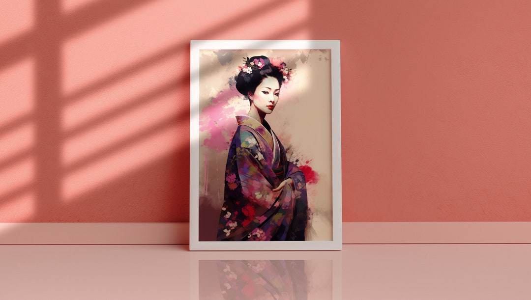 Modern Chic Japanese Woman Poster | Japanese Print Art | Cherry Blossom ...