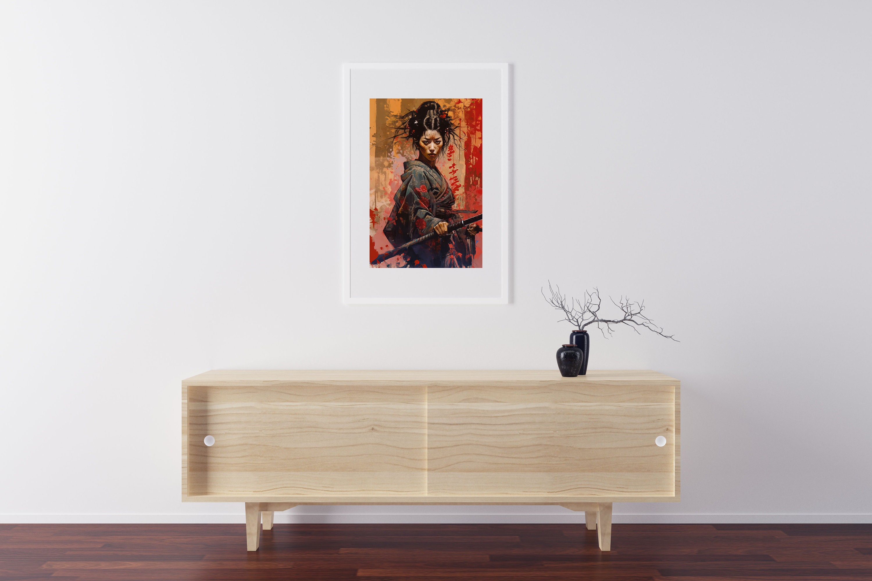 Japanese Samurai Princess, Japanese Poster Art, Oriental Decor, Modern ...