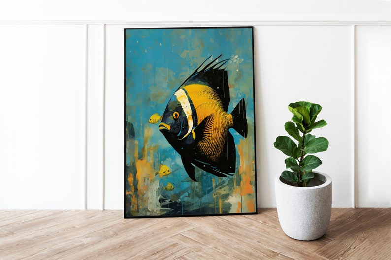Queen Angelfish Ocean Art, Watercolor Painting Undersea Reef, Tropical ...