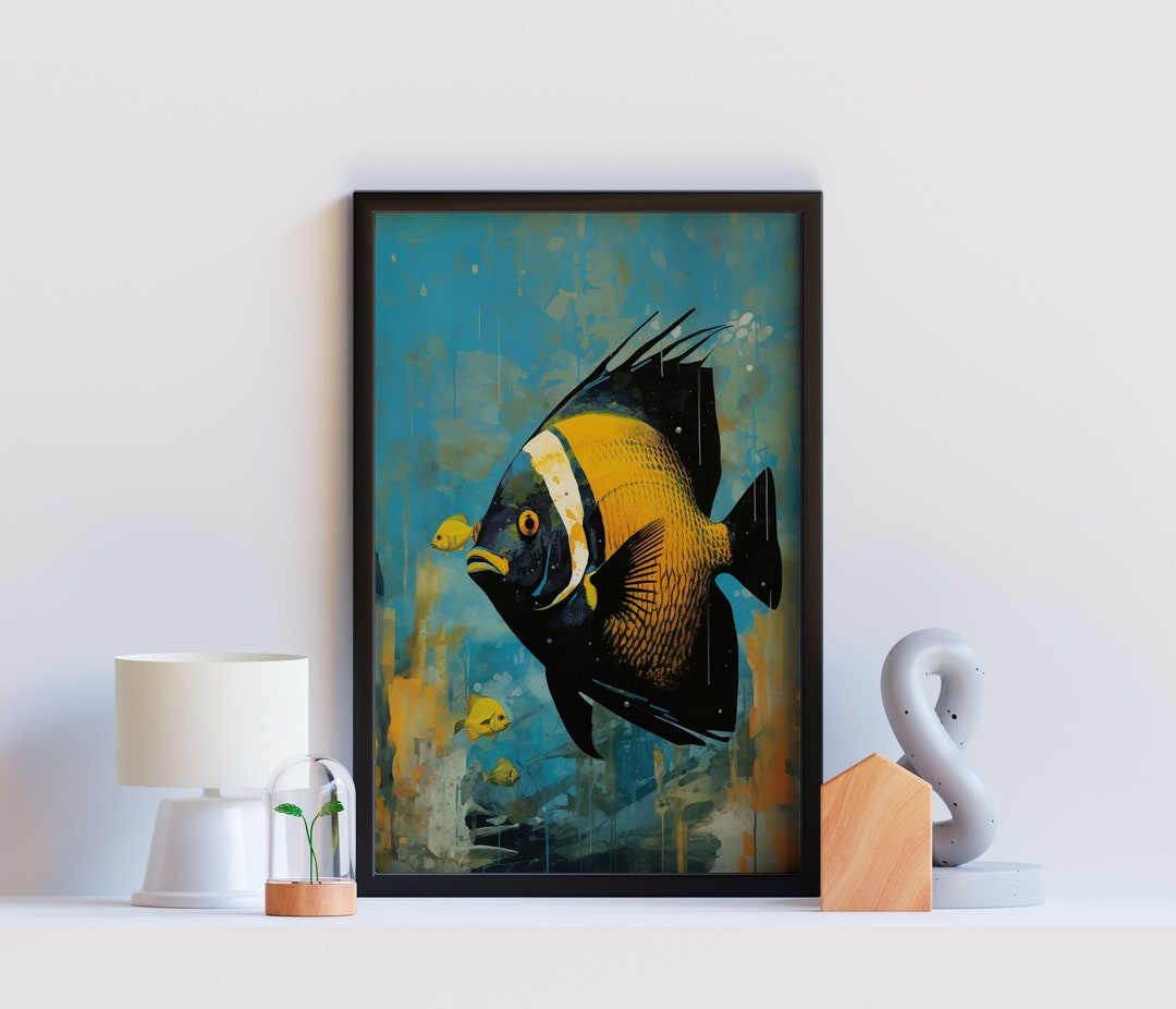 Queen Angelfish Ocean Art, Watercolor Painting Undersea Reef, Tropical ...