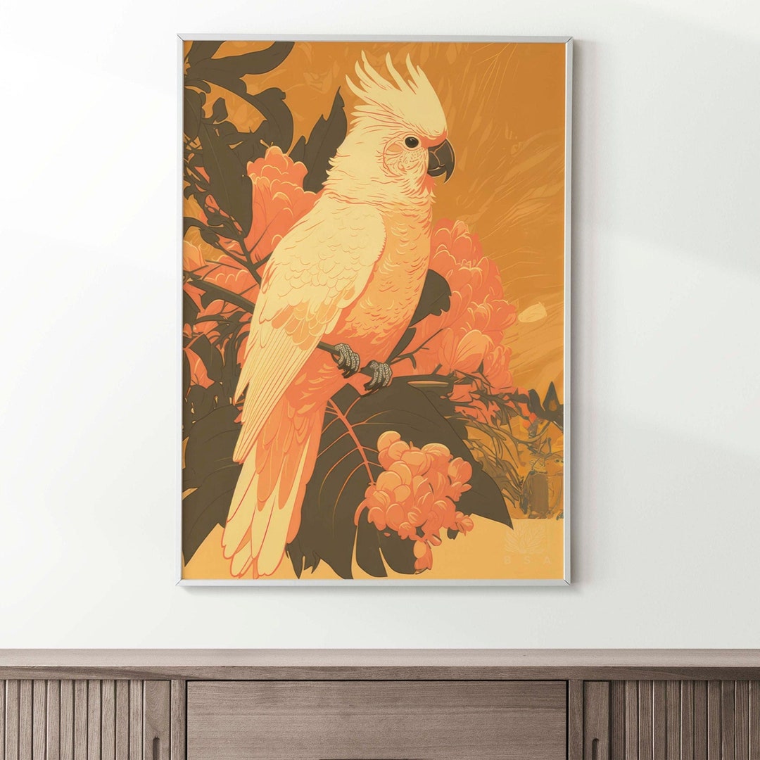 Floral Cockatoo Bird Poster Print, Cockatiel Wall Art, White Bird ...