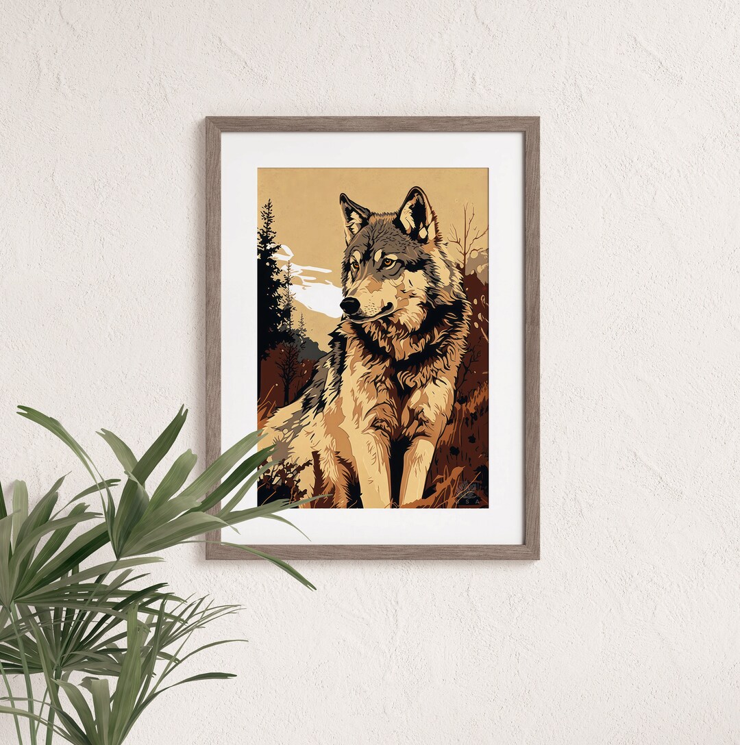 Fall Wolf Poster Art, Timberwolf Poster, Woodland Decor, Wolf Painting ...