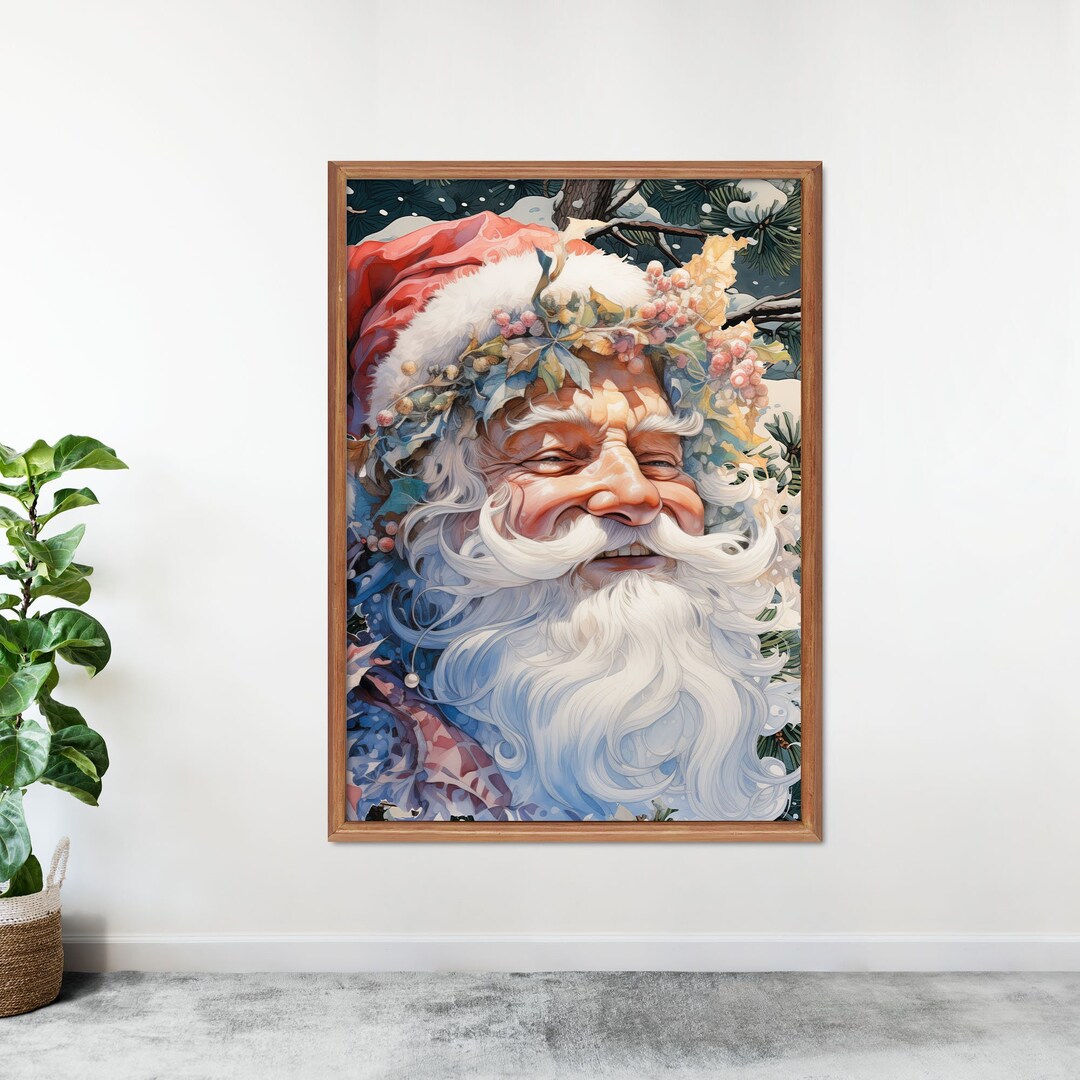 Printable Christmas Wall Art, Vintage Santa Oil Painting, Seasonal ...