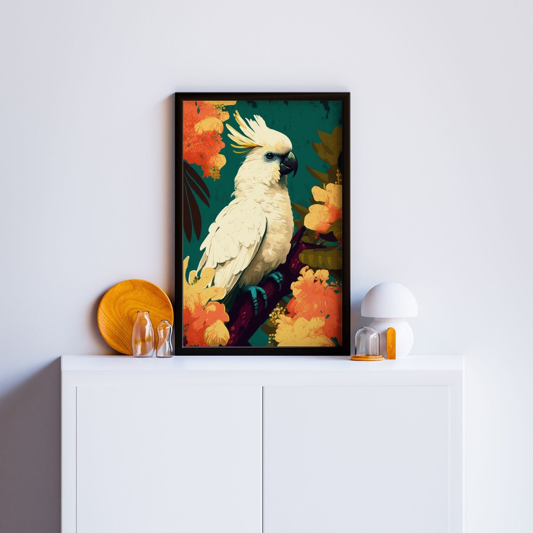 Tropical Cockatoo Bird Poster, Sulphur Crested, Tropical Home Decor ...