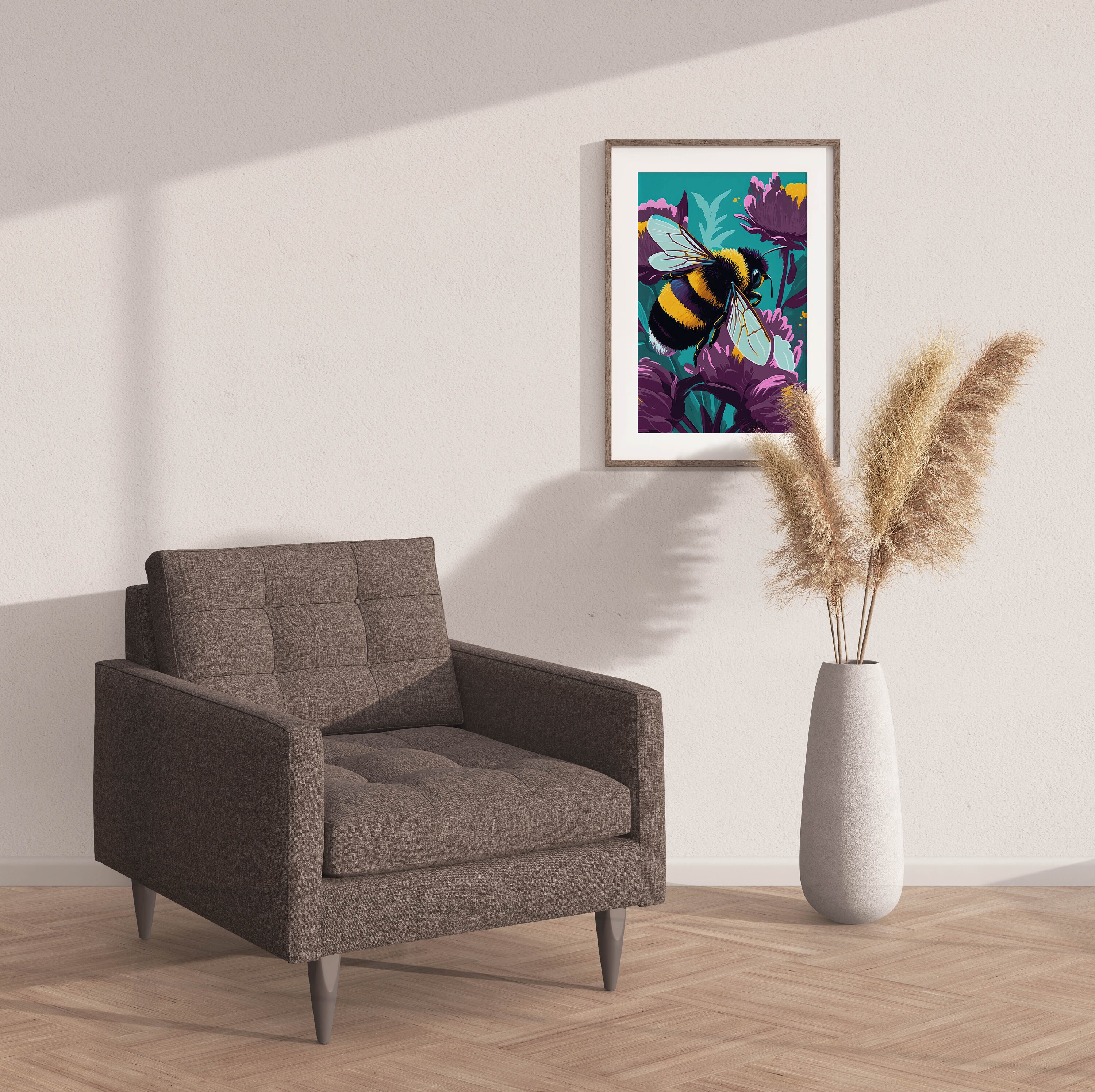 Modern Bumblebee Floral Poster | Minimalist Artwork Prints | Mountain ...