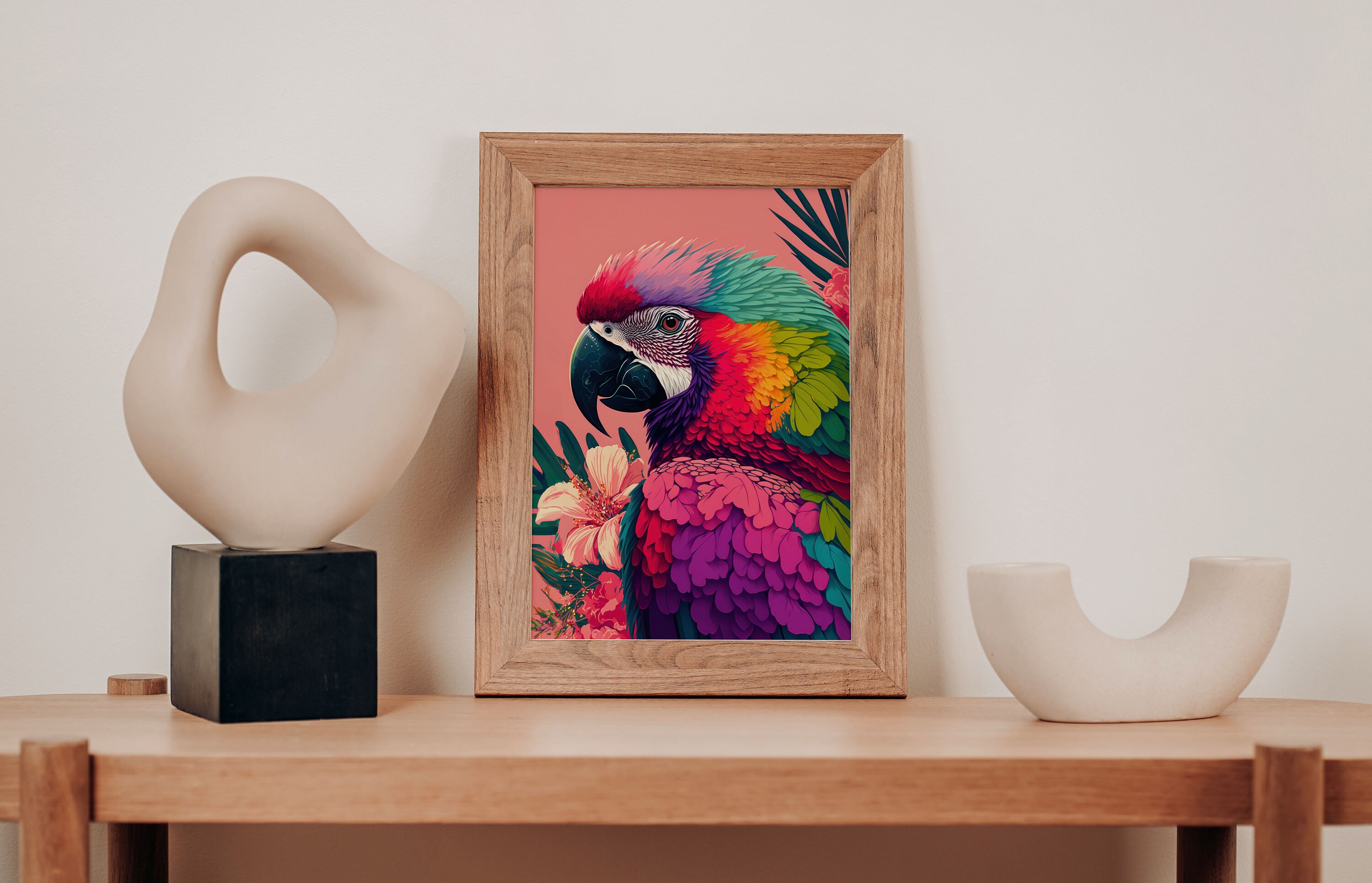 Rainbow Macaw Parrot Poster, Pink Macaw Painting Print, Exotic Bird ...