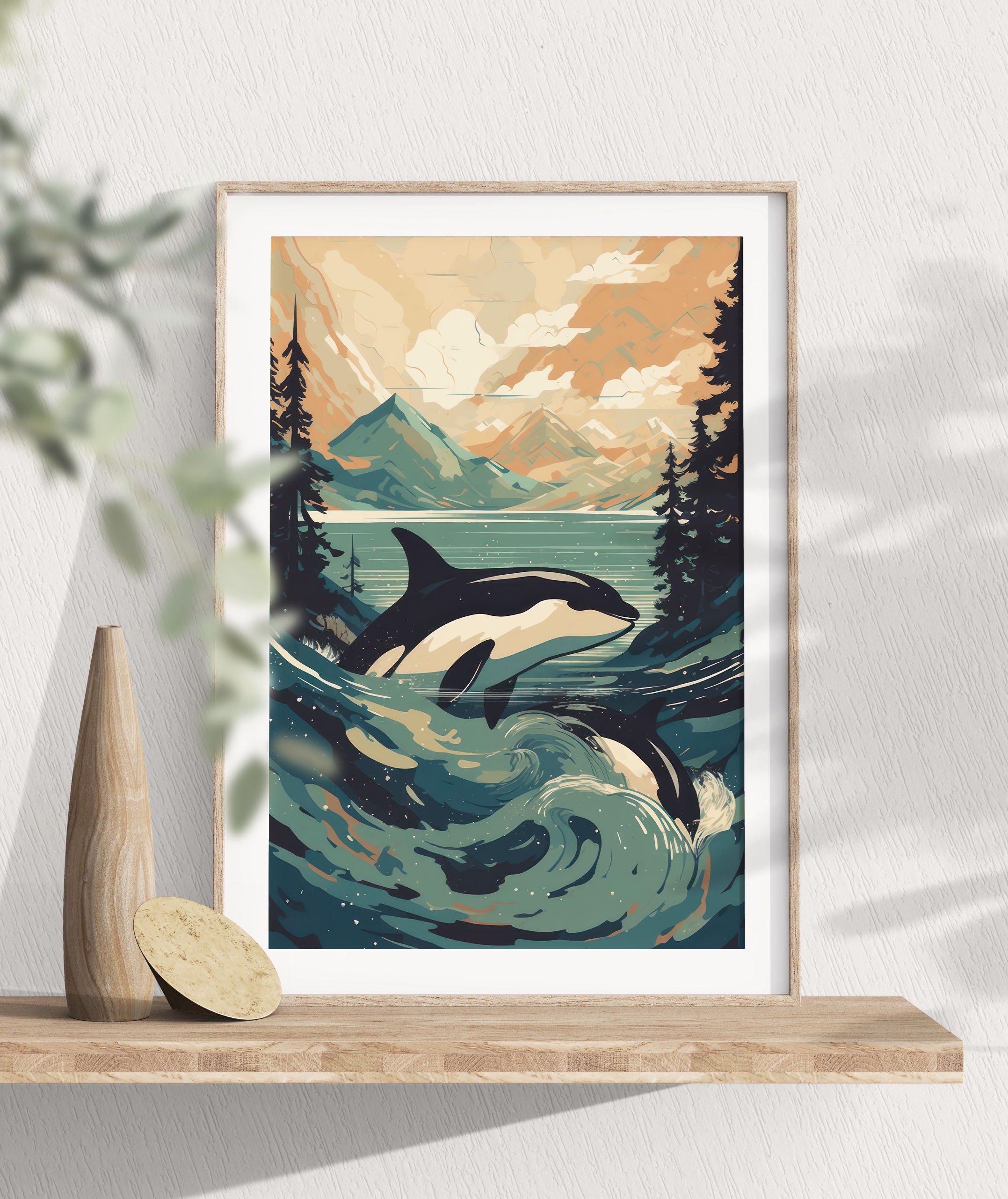 Modern Orca Killer Whale Poster Minimalist Artwork Prints Alaska Cabin ...