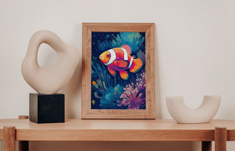 Clownfish Coral Watercolor Print, Tropical Ocean Decor, Kids Room Wall ...