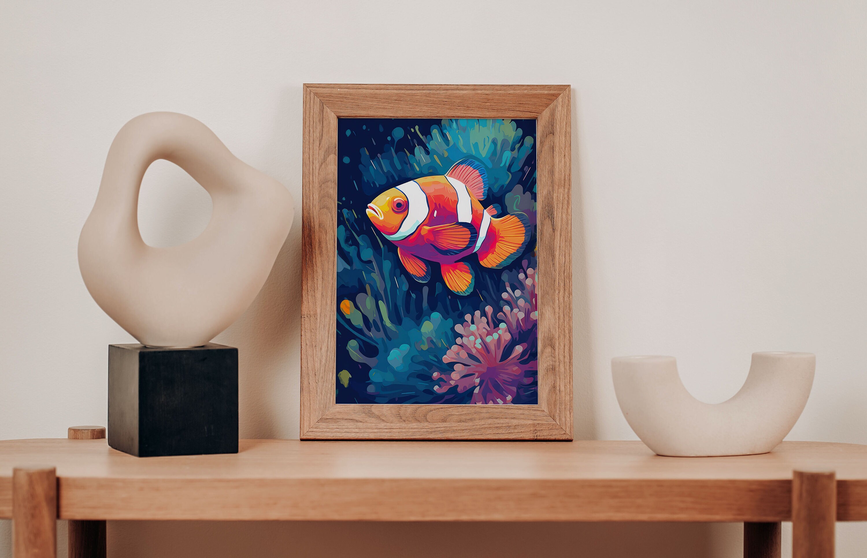 Clownfish Coral Watercolor Print, Tropical Ocean Decor, Kids Room Wall ...