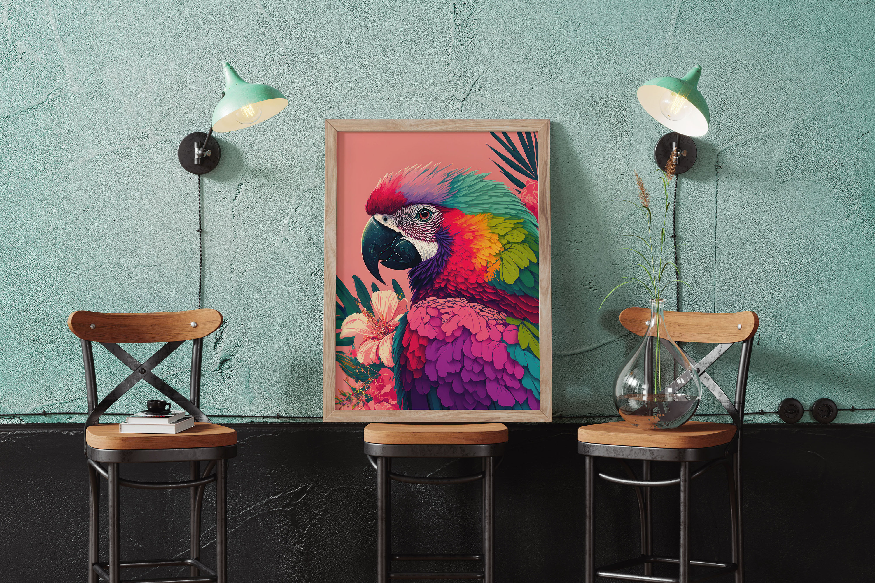 Rainbow Macaw Parrot Poster, Pink Macaw Painting Print, Exotic Bird ...