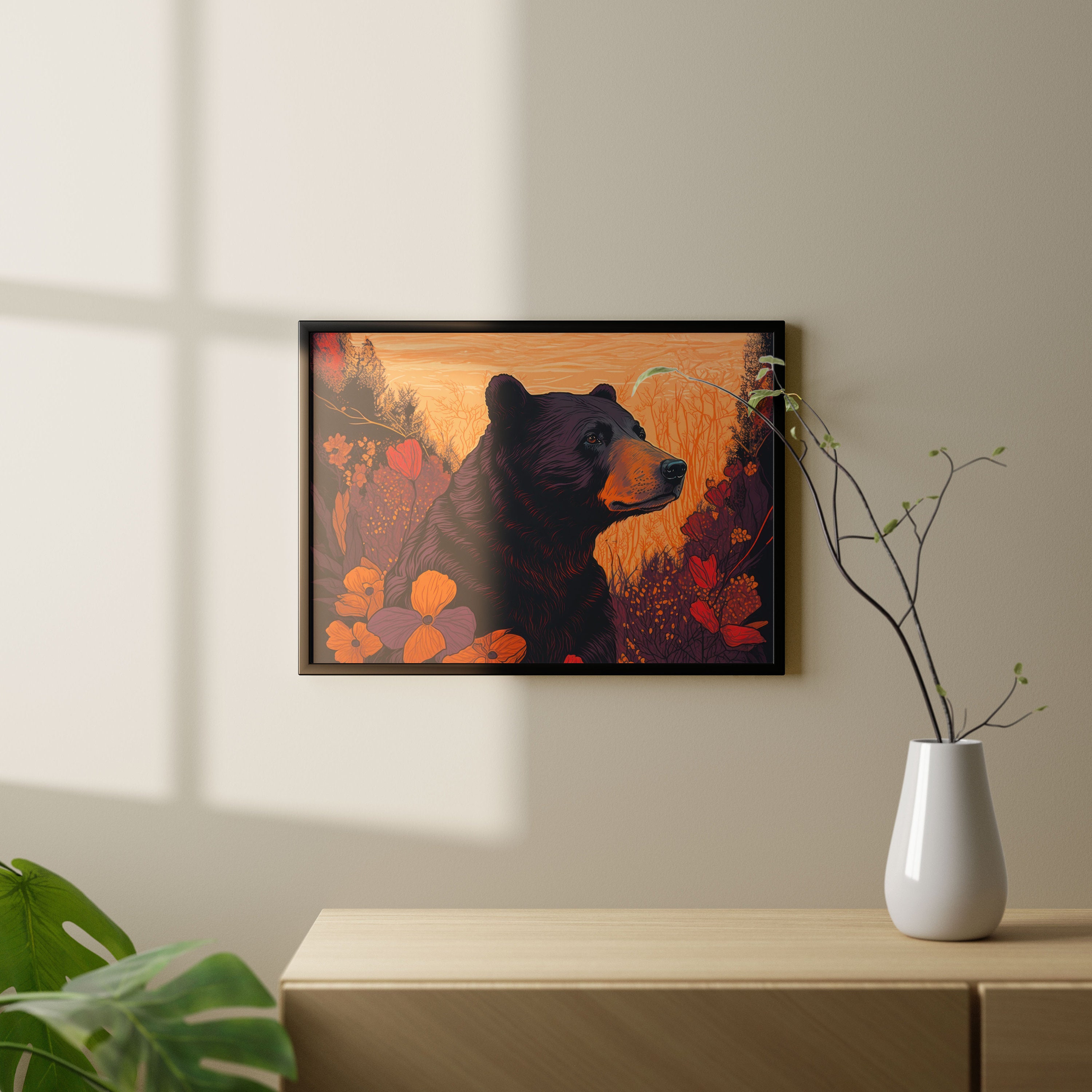Contemporary Black Bear Poster - Rustic Cabin Decor - Airbnb Decor ...