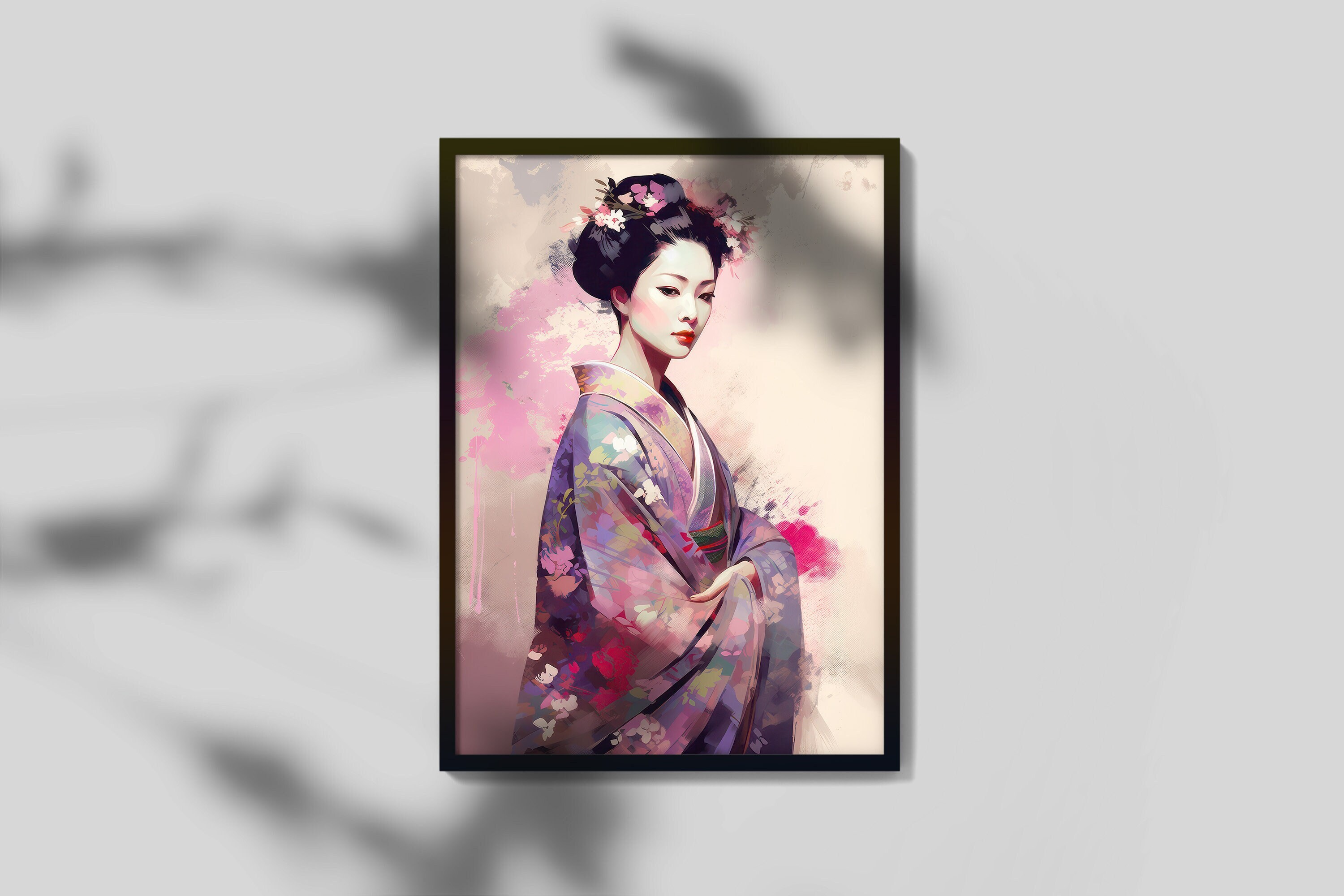 Modern Chic Japanese Woman Poster Japanese Print Art Cherry Blossom ...