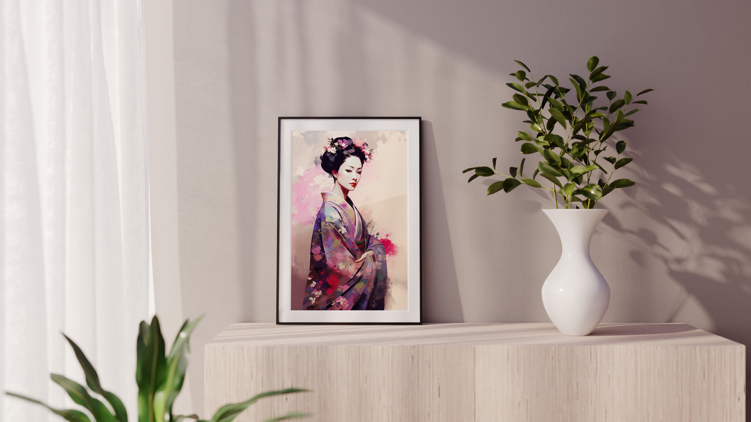 Modern Chic Japanese Woman Poster Japanese Print Art Cherry Blossom ...