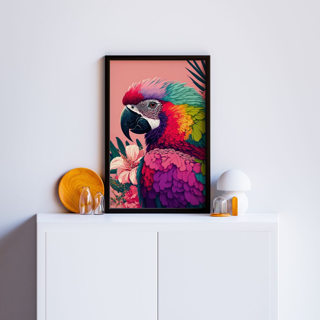 Rainbow Macaw Parrot Poster, Pink Macaw Painting Print, Exotic Bird ...