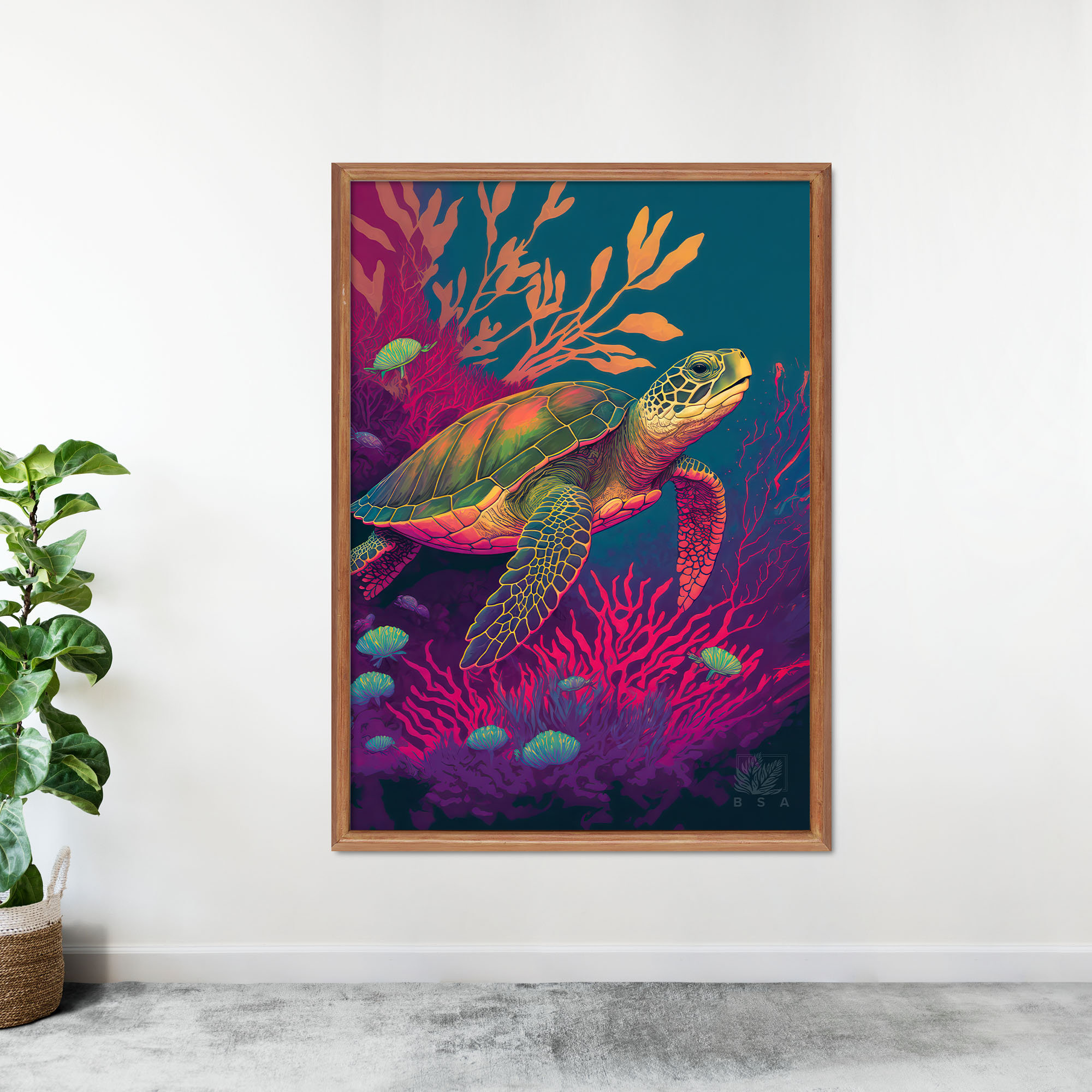 Ocean Sea Turtle Poster Airbnb Vacation Home Decor Modern Chic Art ...