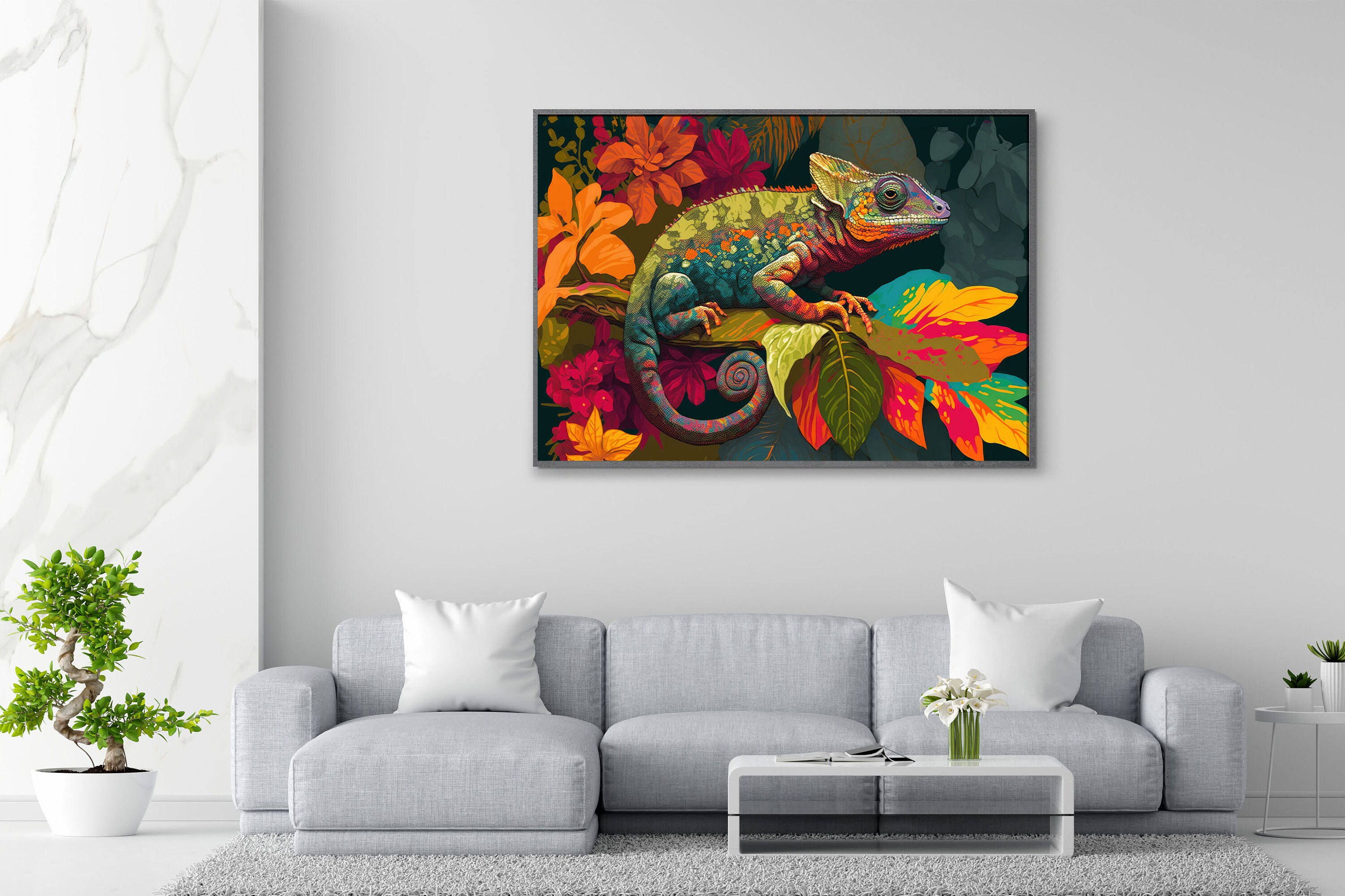 Colorful Chameleon Art Print, Chameleon Painting Wall Art Decor ...