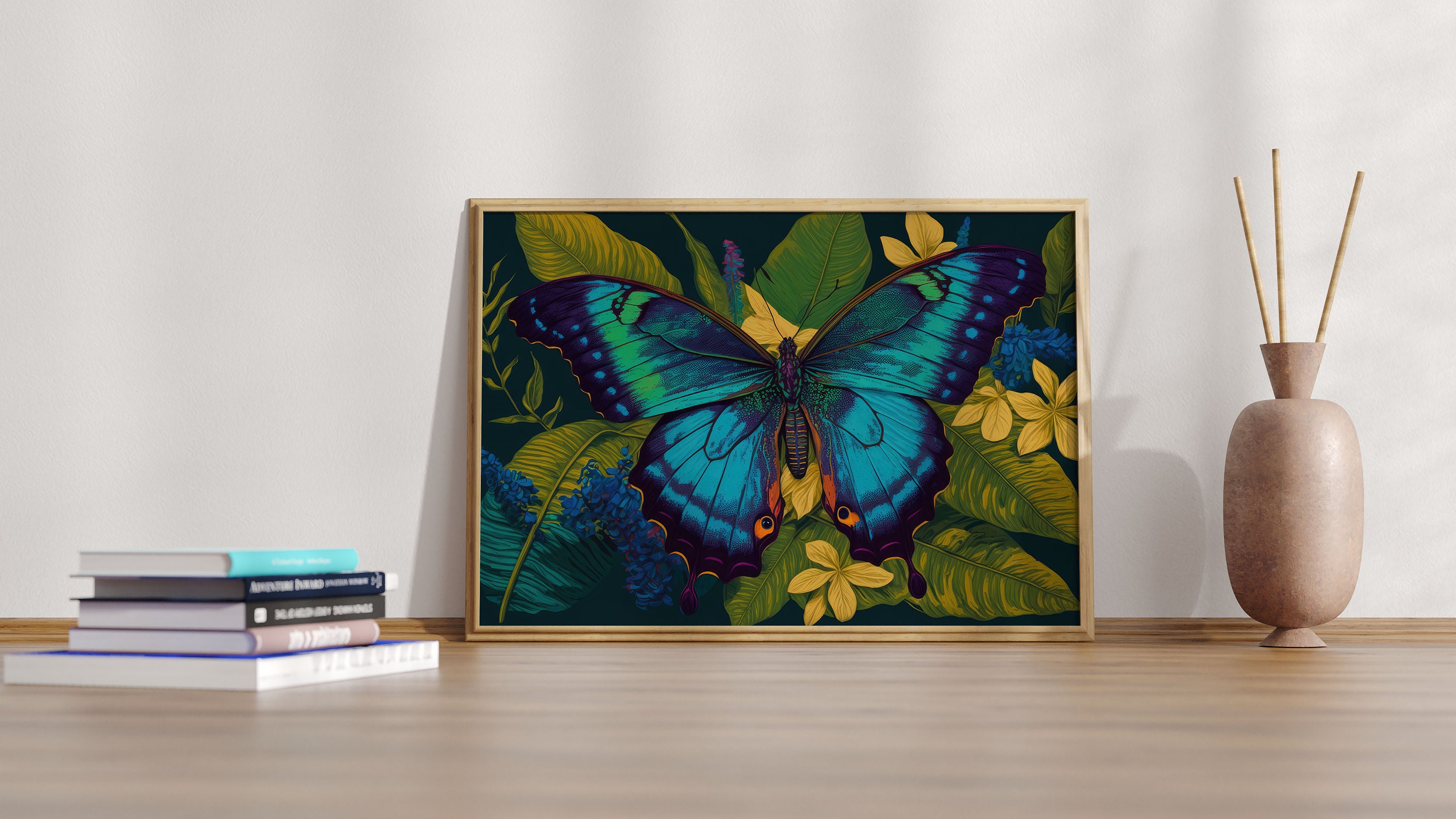 Modern Blue Butterfly Poster Minimalist Artwork Prints Nature Garden ...