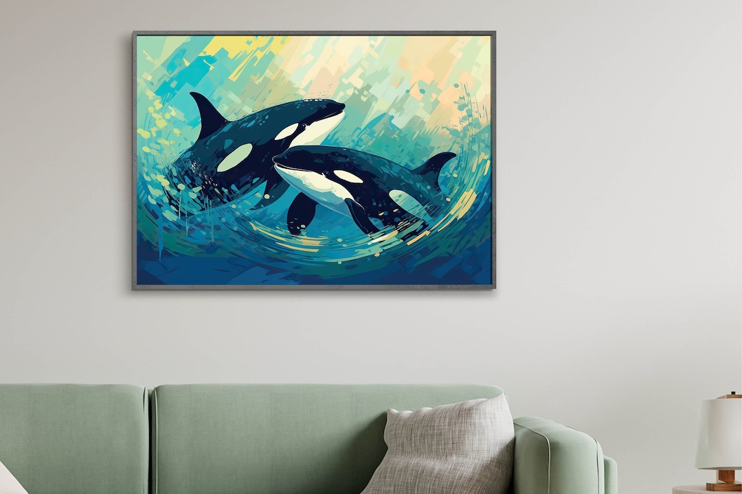 Arctic Orcas Painting Art, Watercolor Painting, Whale Painting, Orca ...