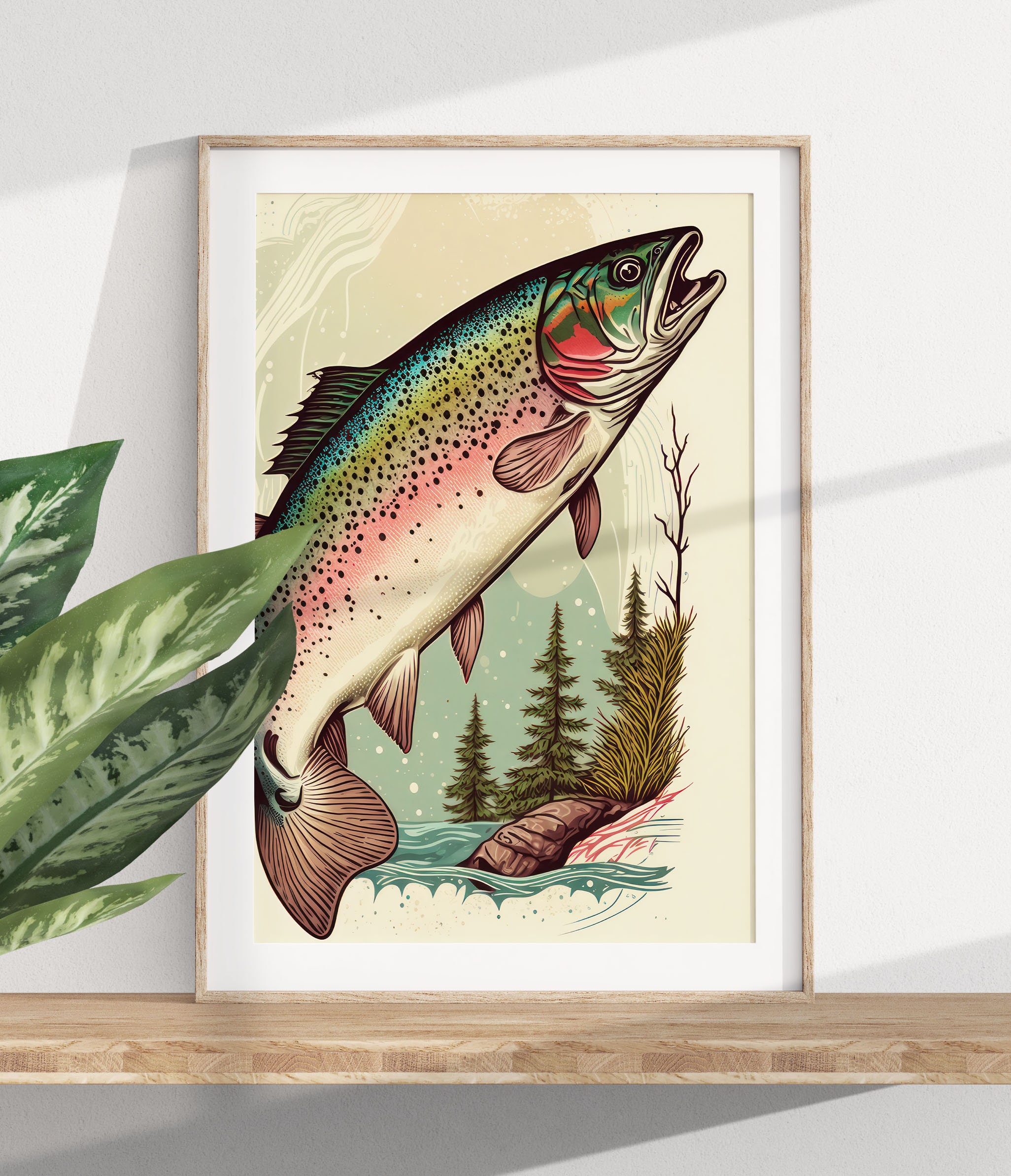 Rainbow Trout Fly Fishing Poster | Mountain House Cabin Decor | Fish ...