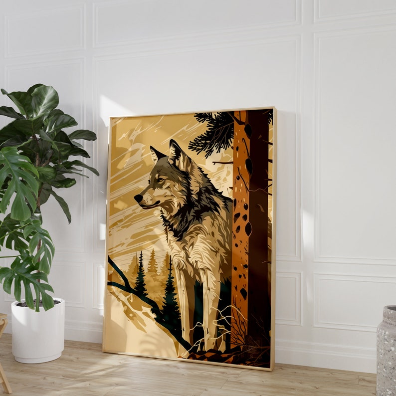 Wolf Forest Print Art, Timberwolf Poster, Lone Wolf Print, Woodland ...