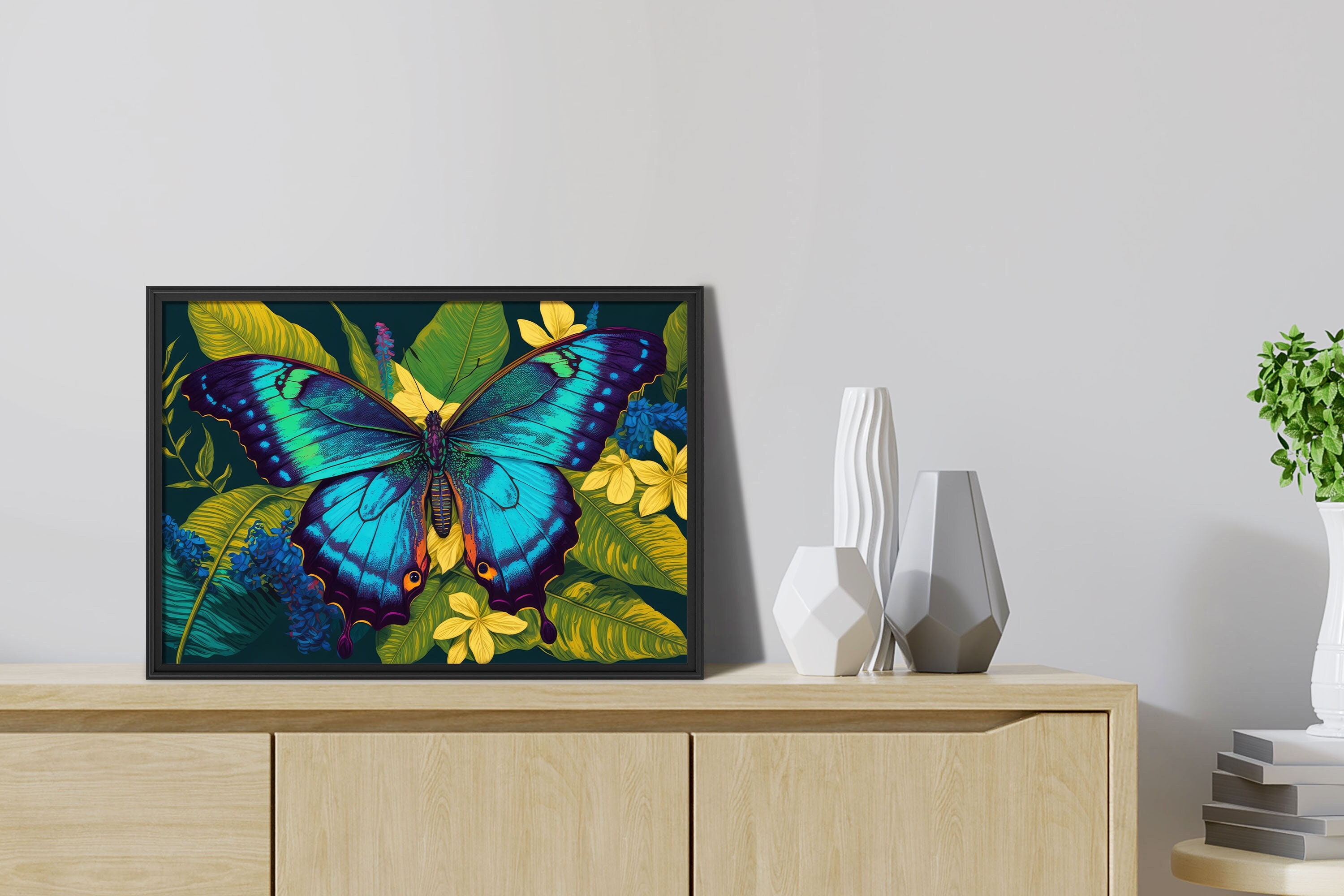 Modern Blue Butterfly Poster Minimalist Artwork Prints Nature Garden ...