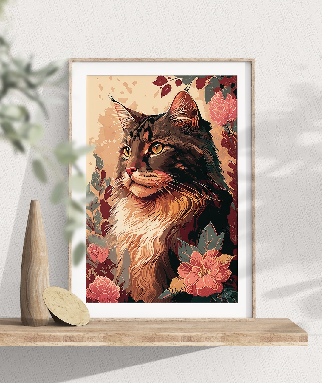 Maine Coon Cat Art Print, Custom Pet Portrait, Customized Cat Painting ...