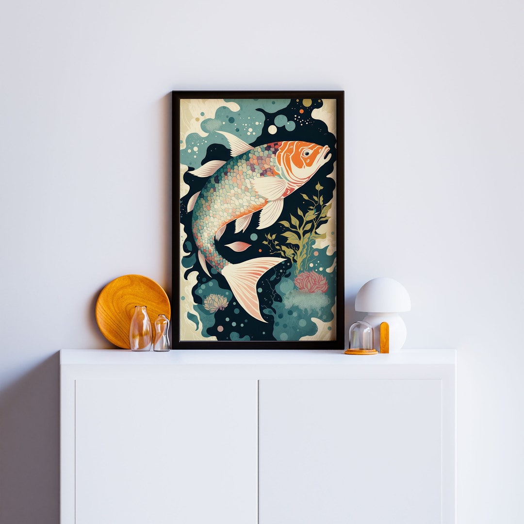 Traditionelles japanisches Fisch Poster, japanische Koi Fisch Kunstwerk ...