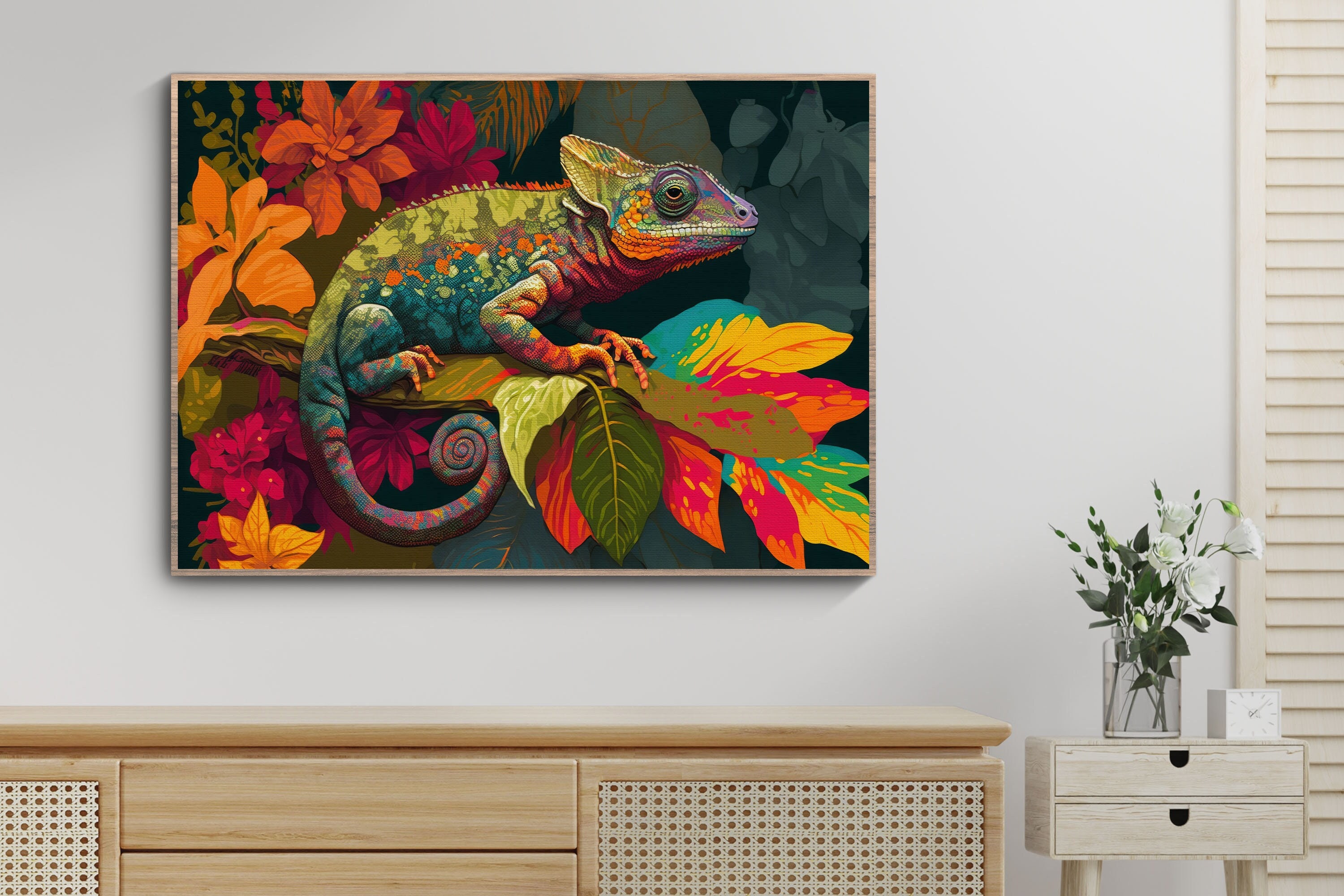 Colorful Chameleon Art Print, Chameleon Painting Wall Art Decor ...