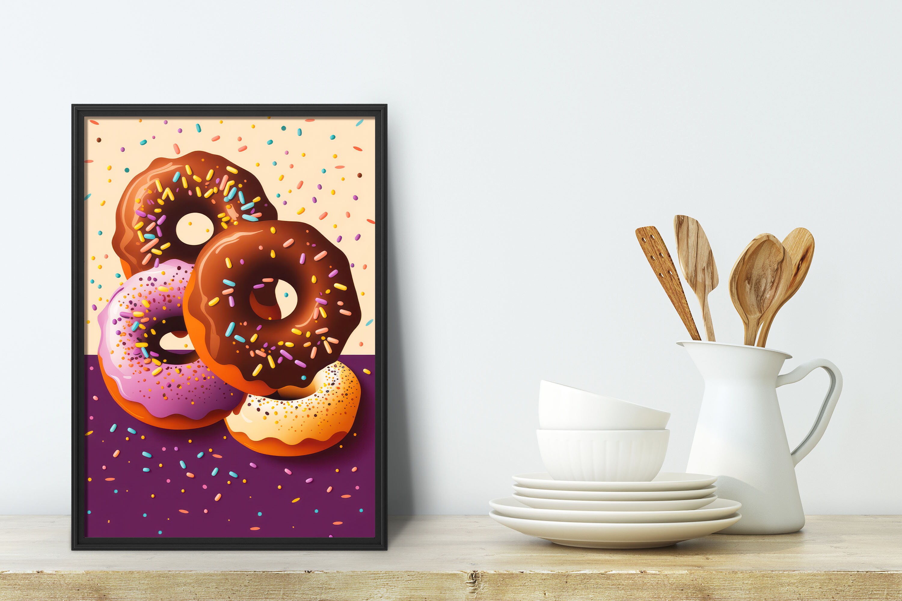 Doughnut Bakery Poster, Food Print, Vintage Kitchen Decor, Food ...