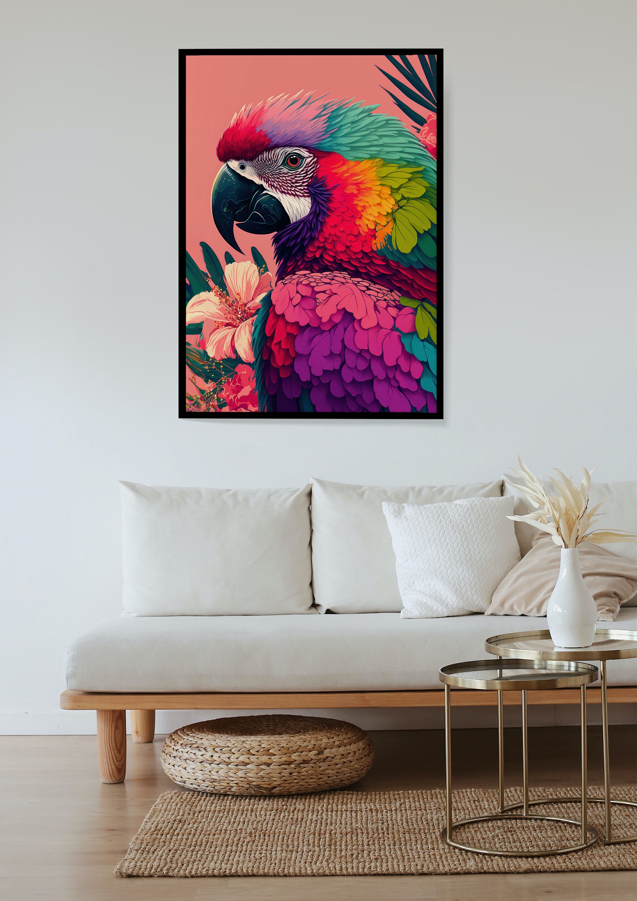 Rainbow Macaw Parrot Poster, Pink Macaw Painting Print, Exotic Bird ...