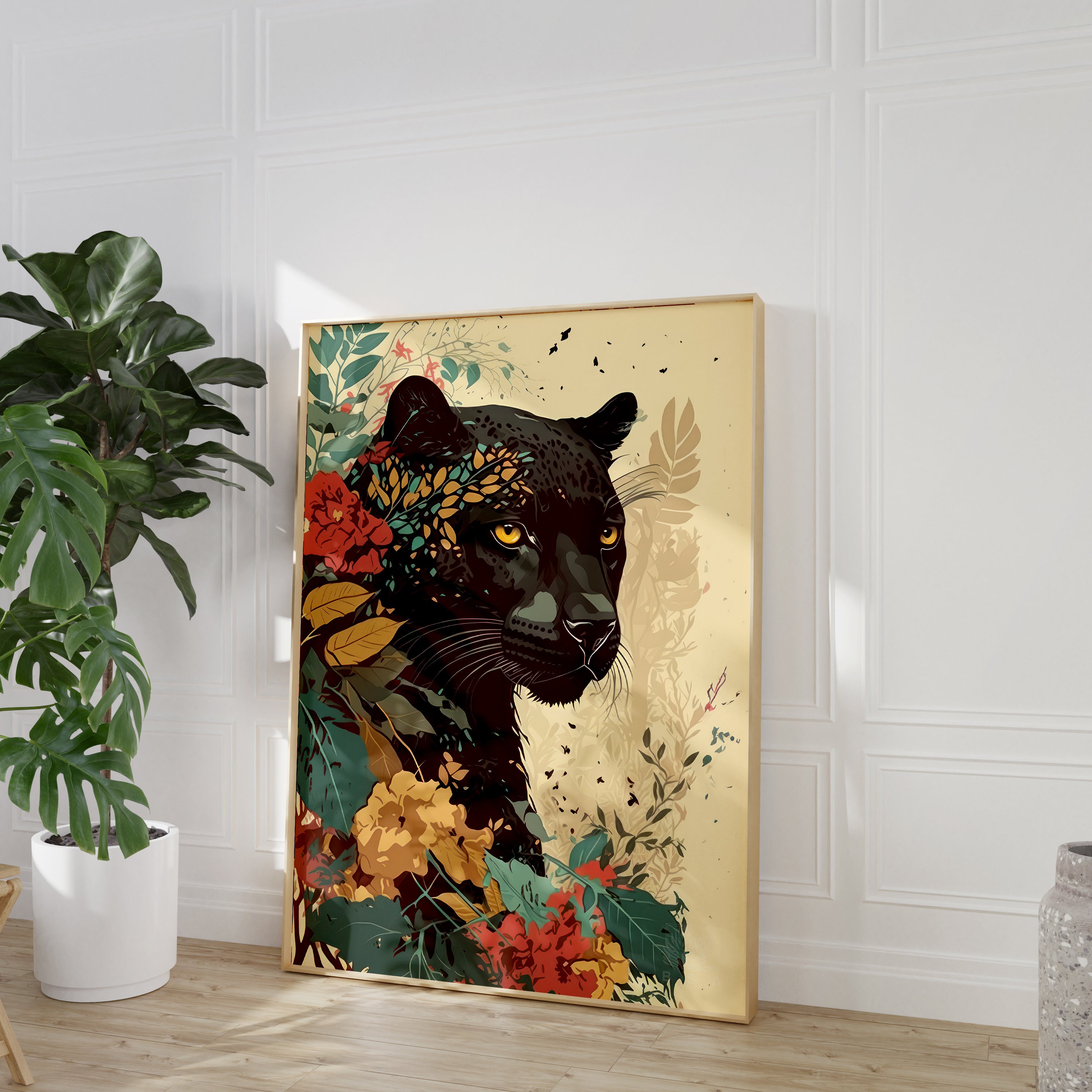 Modern Black Jaguar Poster | Minimalist Jungle Artwork Prints ...