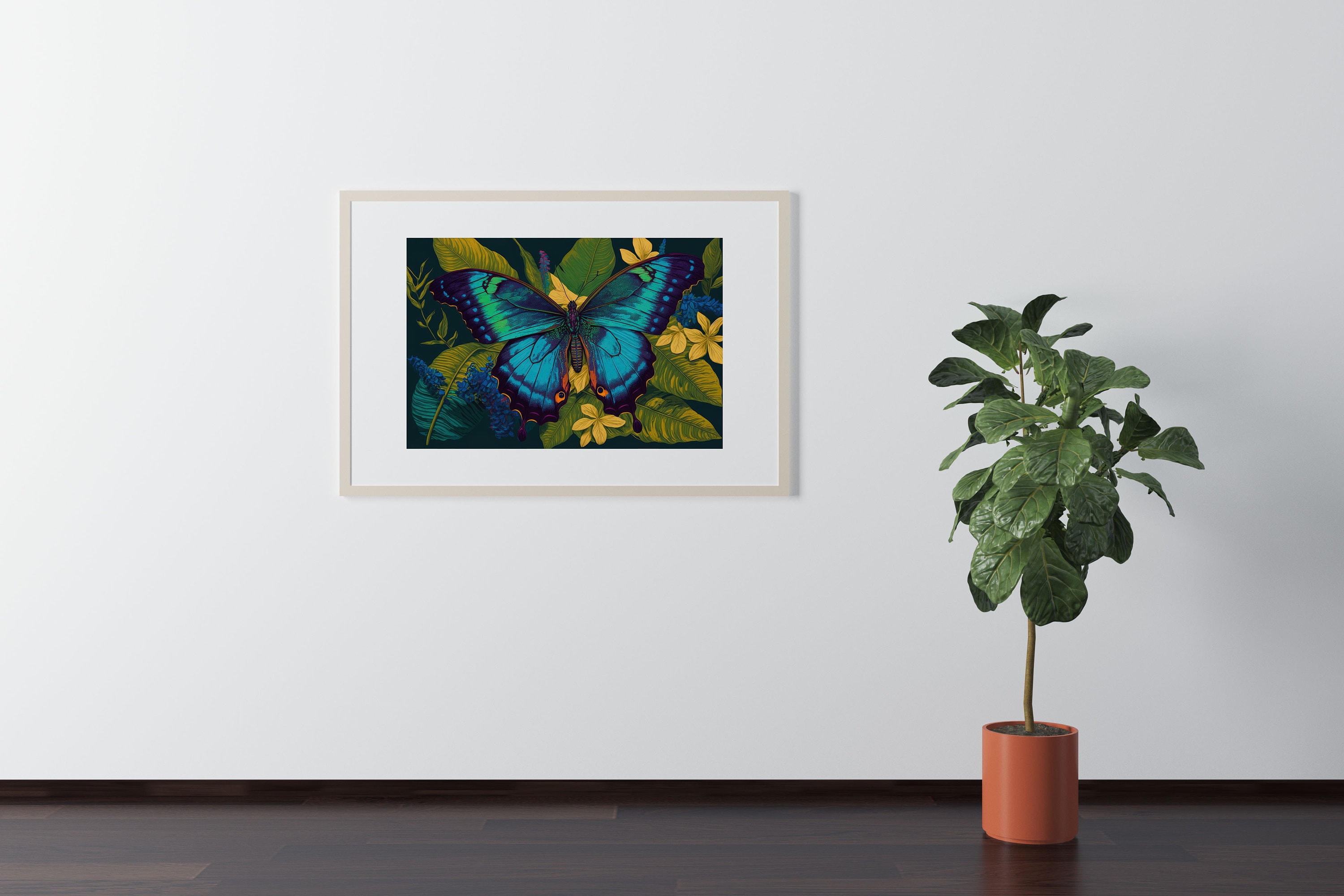 Modern Blue Butterfly Poster Minimalist Artwork Prints Nature Garden ...