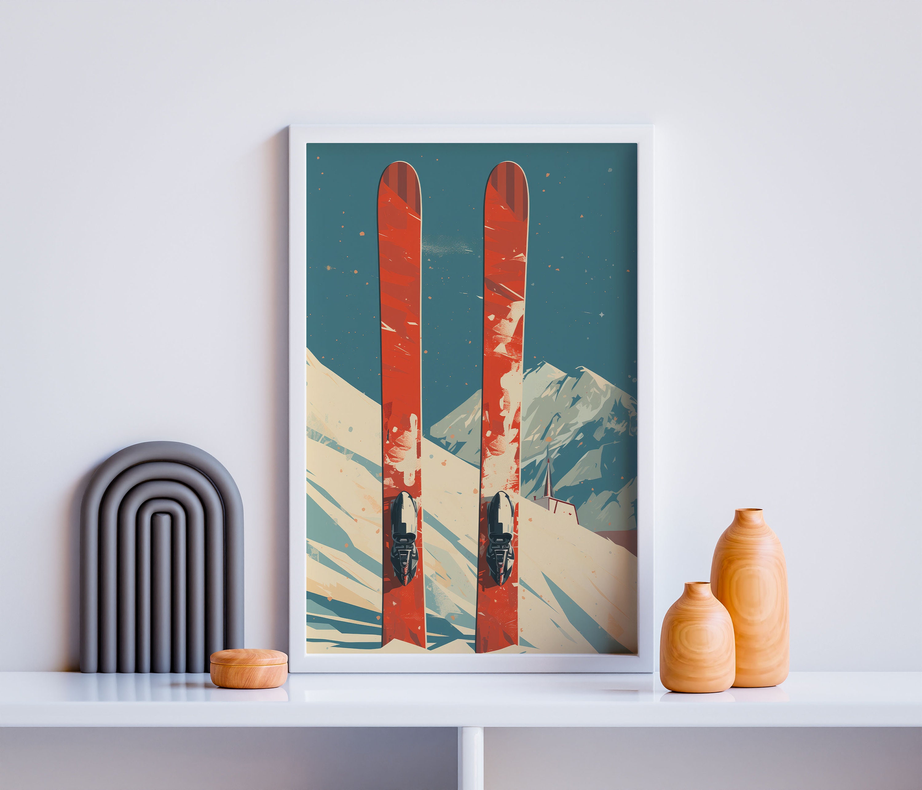 Vintage Red Skis Poster Art Ski Art Swiss Resort Print - Etsy