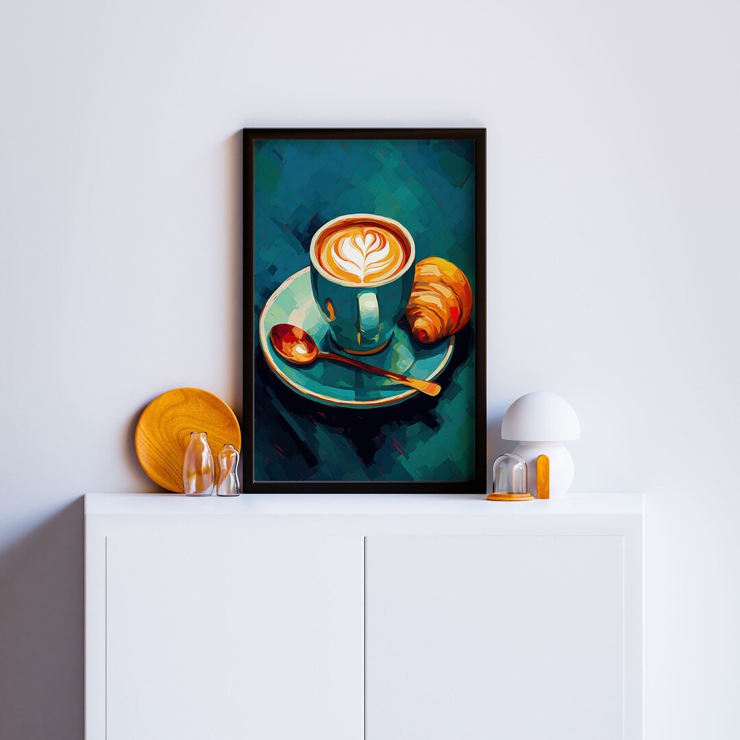 French Coffee Breakfast Espresso Croissant Poster, Modern Cafe Decor ...