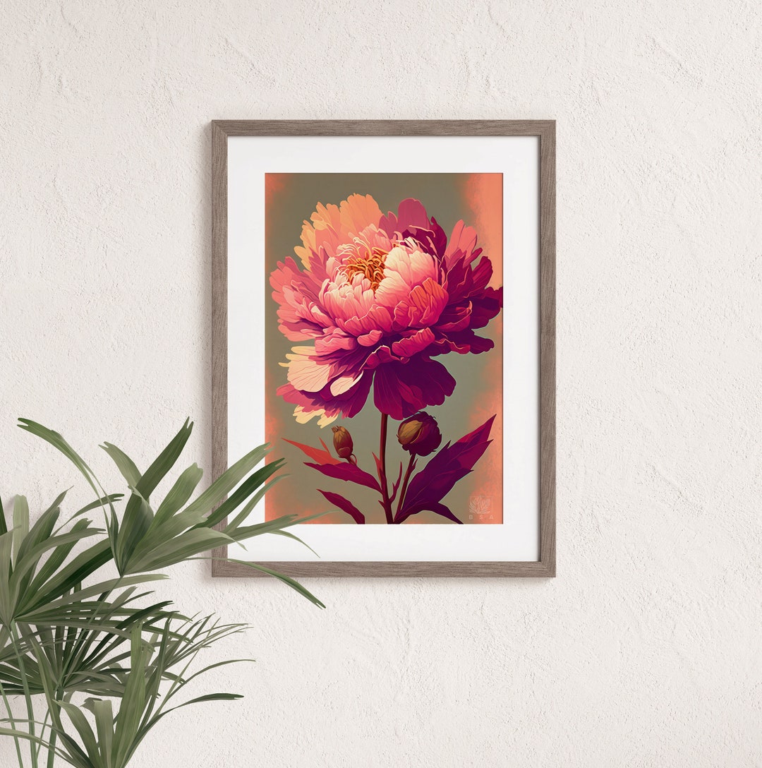 Peony Floral Art Print, Peony Wall Decor, Vintage Botanical Artwork ...